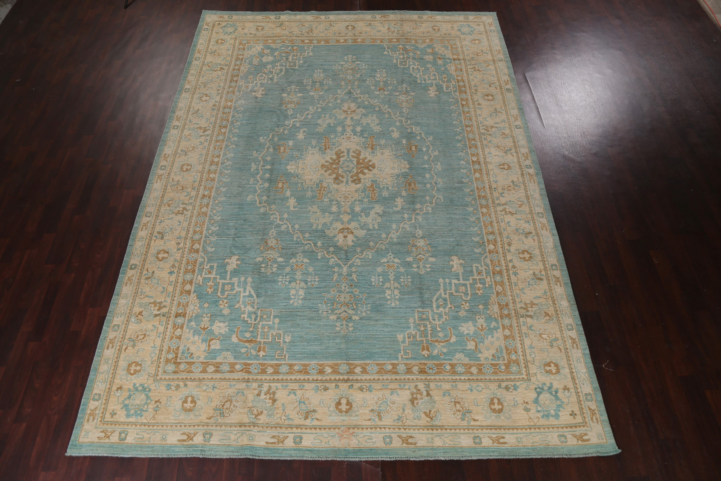 Rugsource One-of-a-Kind Hand-Knotted 10' X 14' Wool Blue/Beige Area Rug ...