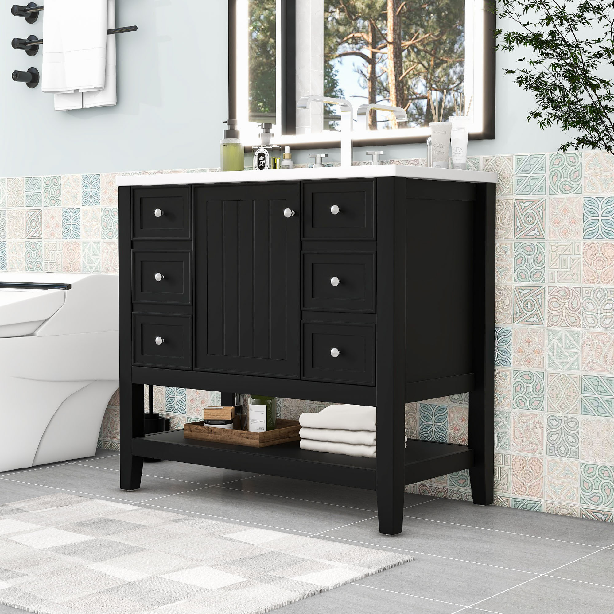 Winston Porter Modern Wood Bathroom Vanity with Ceramic Sink and Multi ...