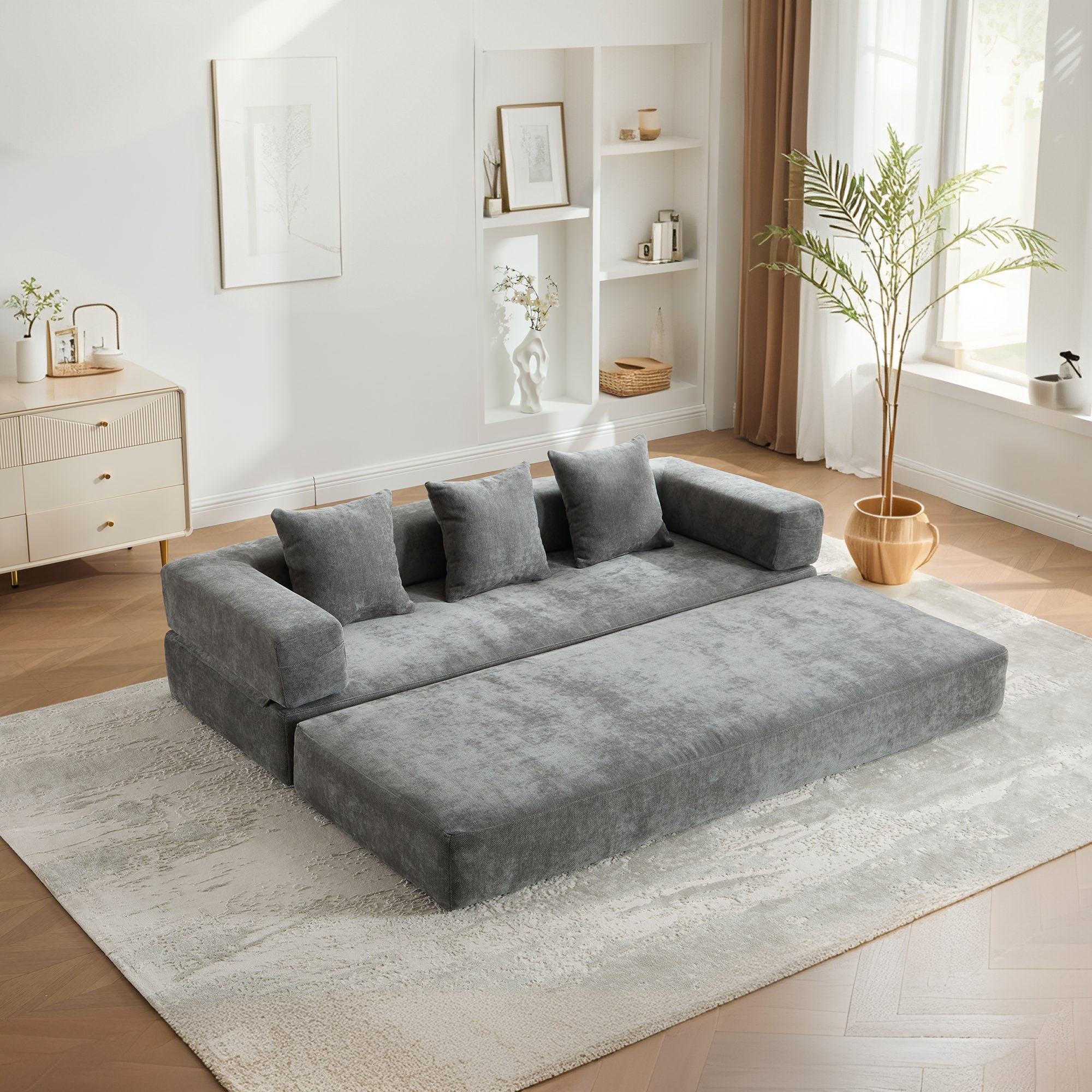 Latitude Run® 78" Convertible Floor Folding Sofa Bed With Removable L ...