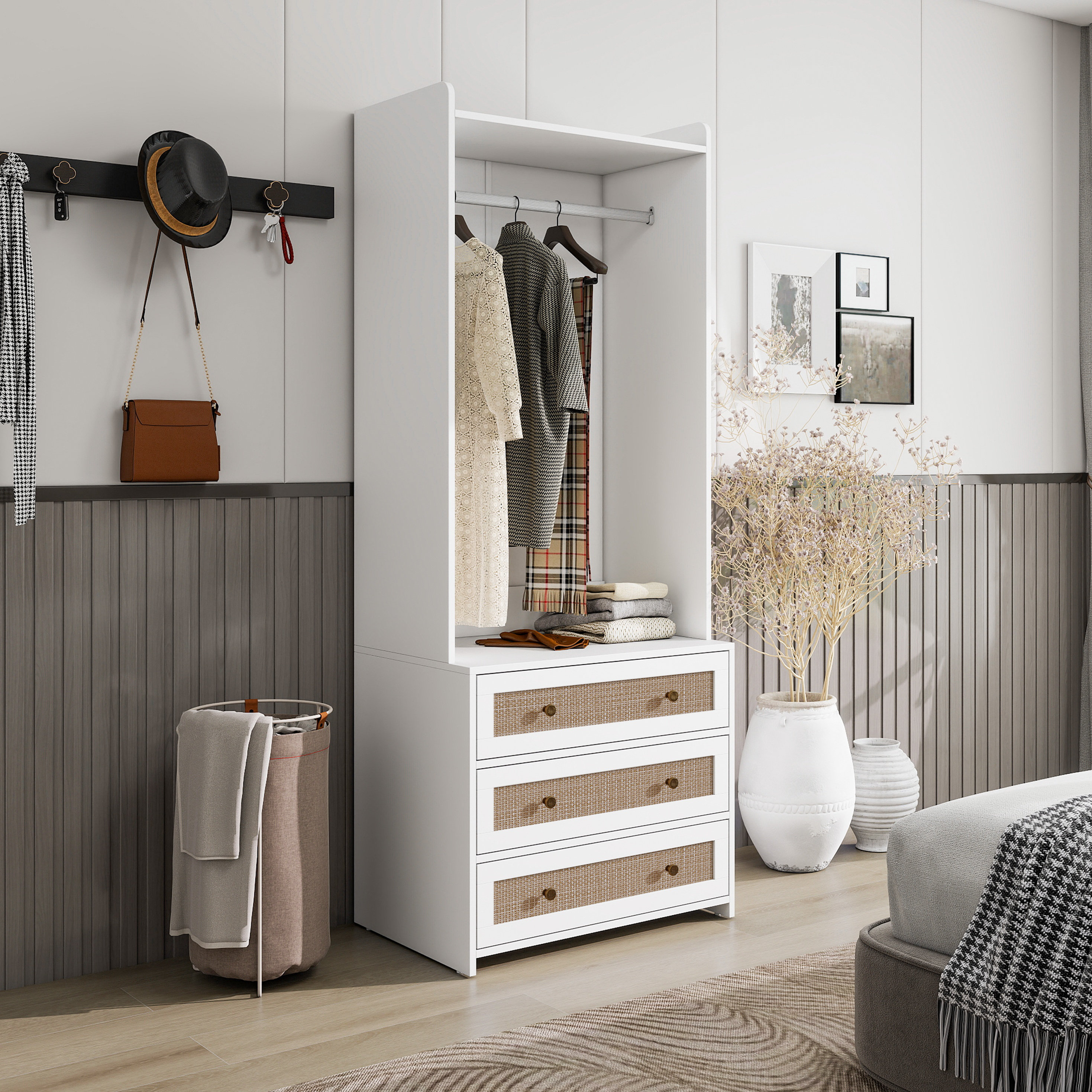 Highland Dunes Wardrobe with 3 Drawers High Wardrobe Armoire With ...