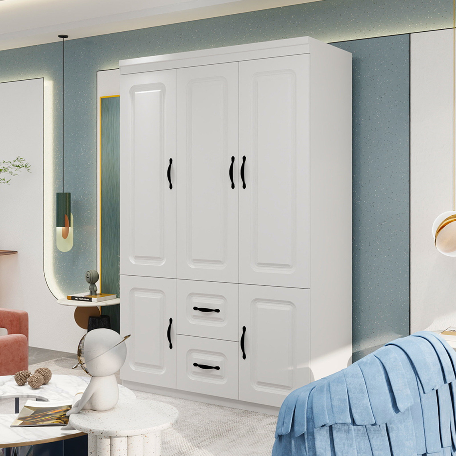 Latitude Run® 3-Door Wardrobe Armoires with 2 Drawers | Wayfair