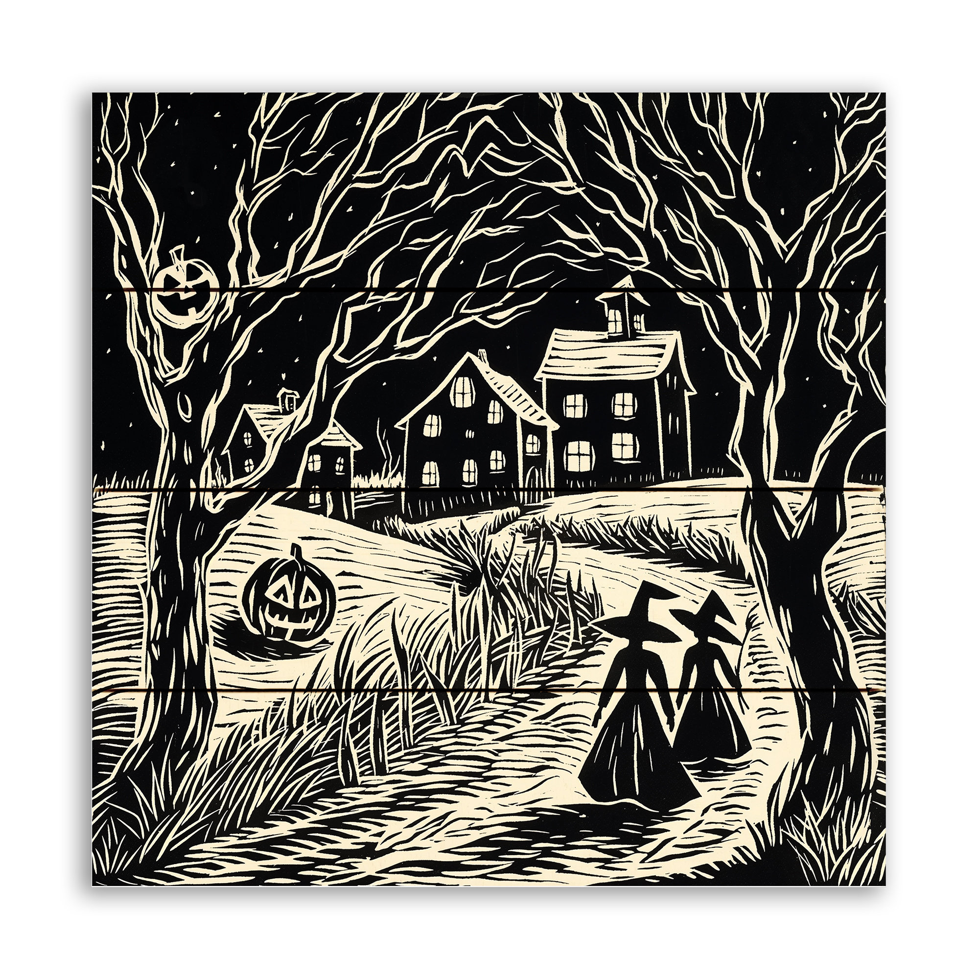 The Holiday Aisle® Woodcut Halloween Scene Pallet Wood | Wayfair