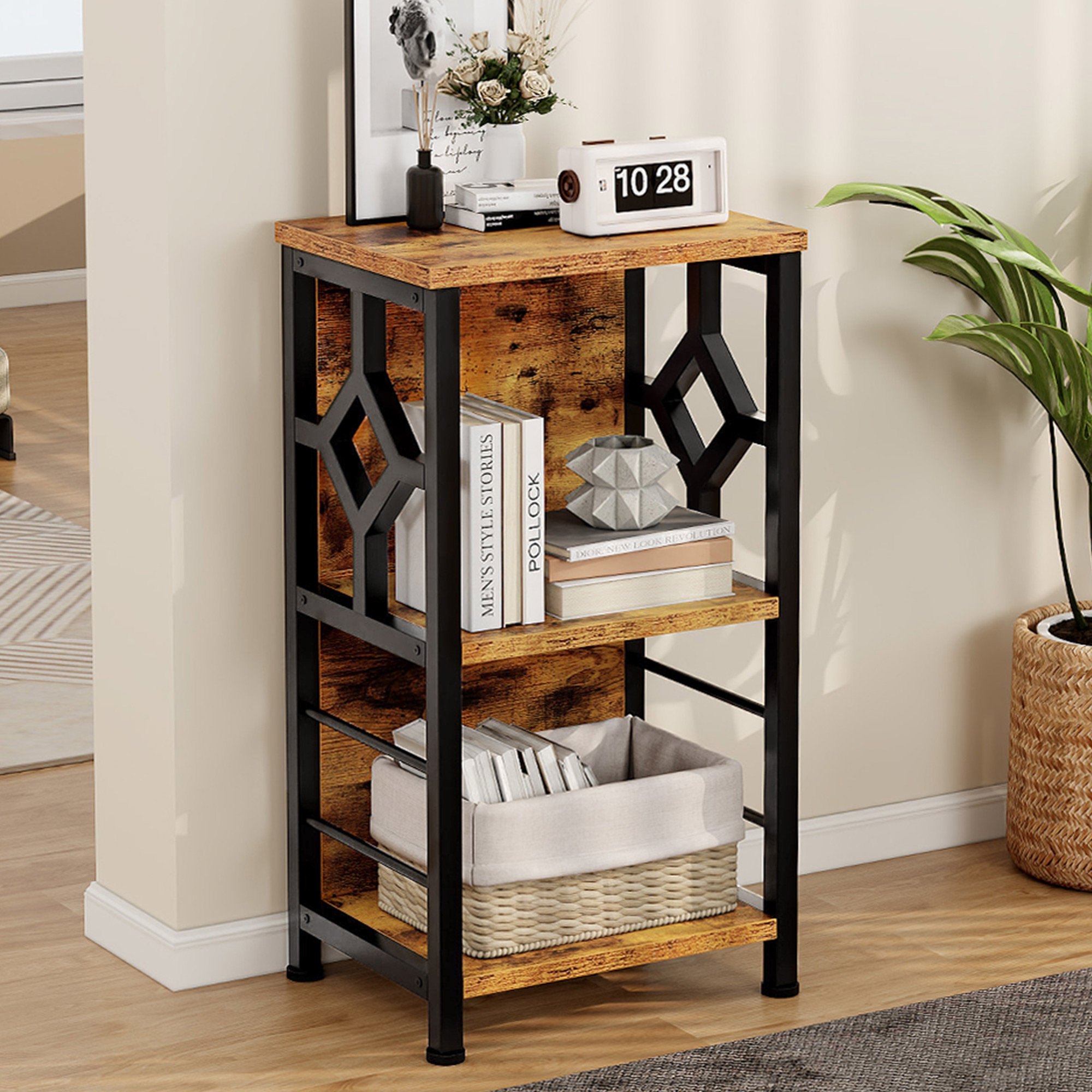 17 Stories Cloretta 3 Tier Etagere Bookcase, Industrial Small Bookshelf ...