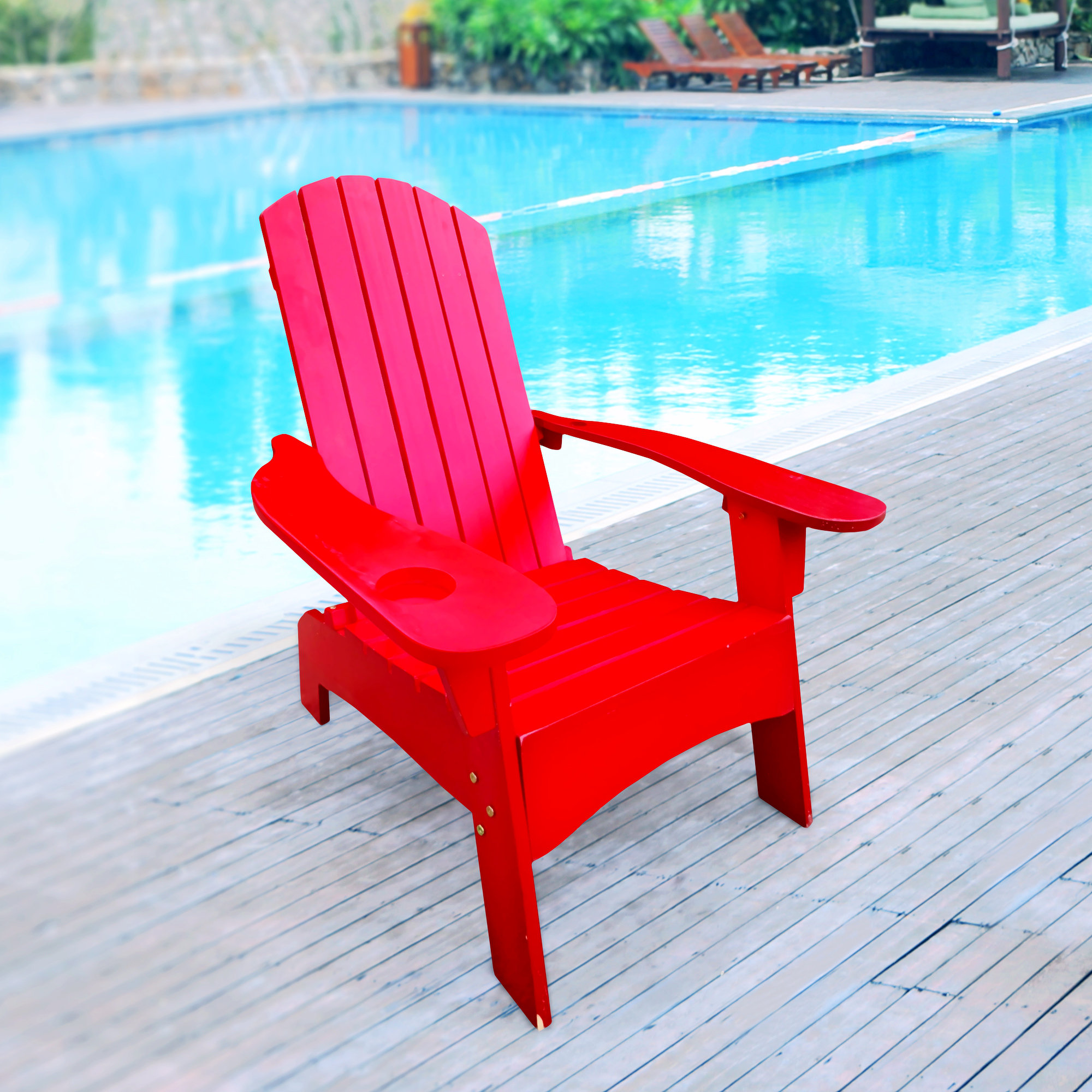 Dovecove Outdoor Or Indoor Wood Adirondack Chair With An Hole To Hold ...
