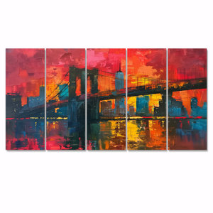17 Stories Red Blue Brooklyn Bridge Nyc - Bridges Wall Decor Set | Wayfair