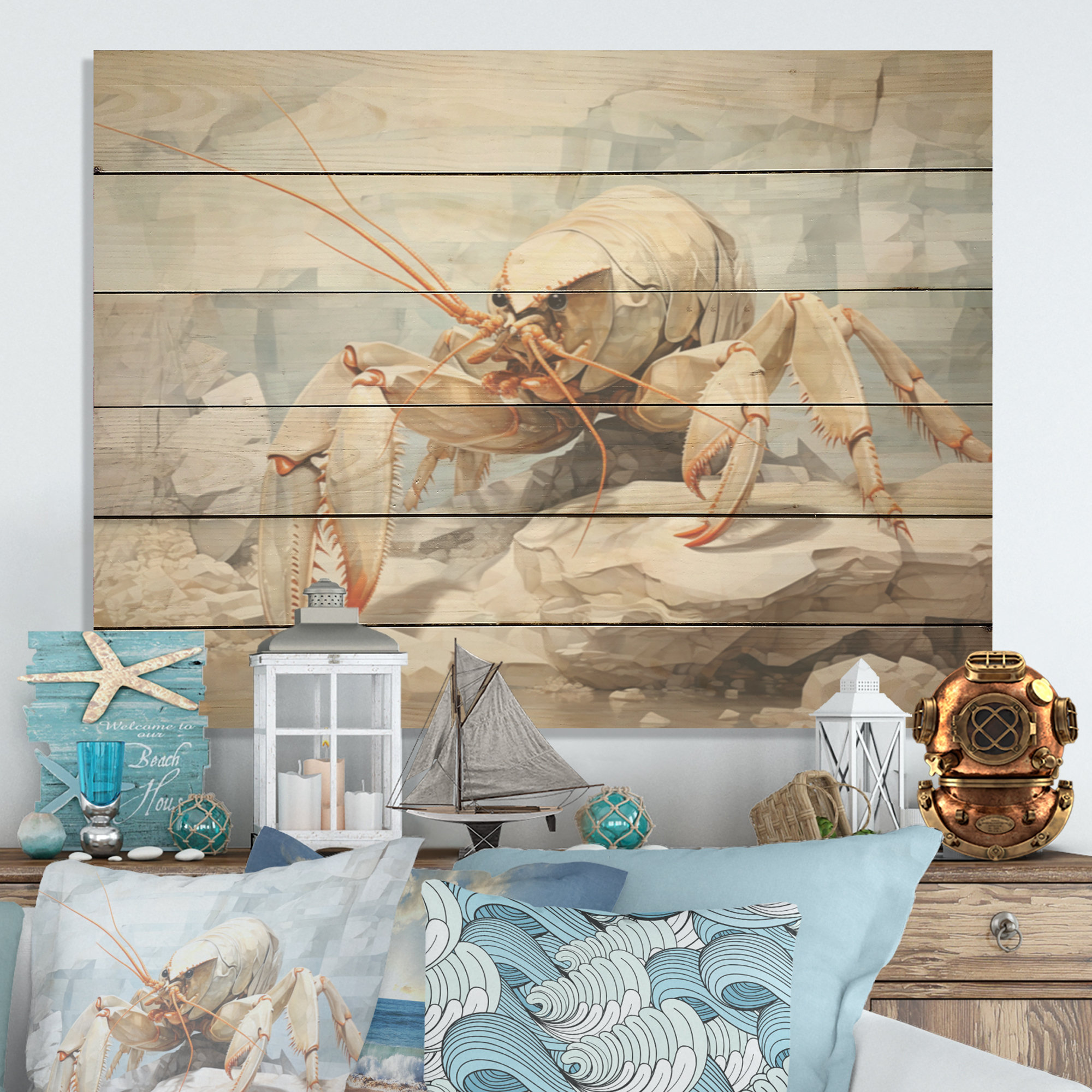 Highland Dunes Minimalism Crayfish Impression - Crayfish Wood Wall Art ...