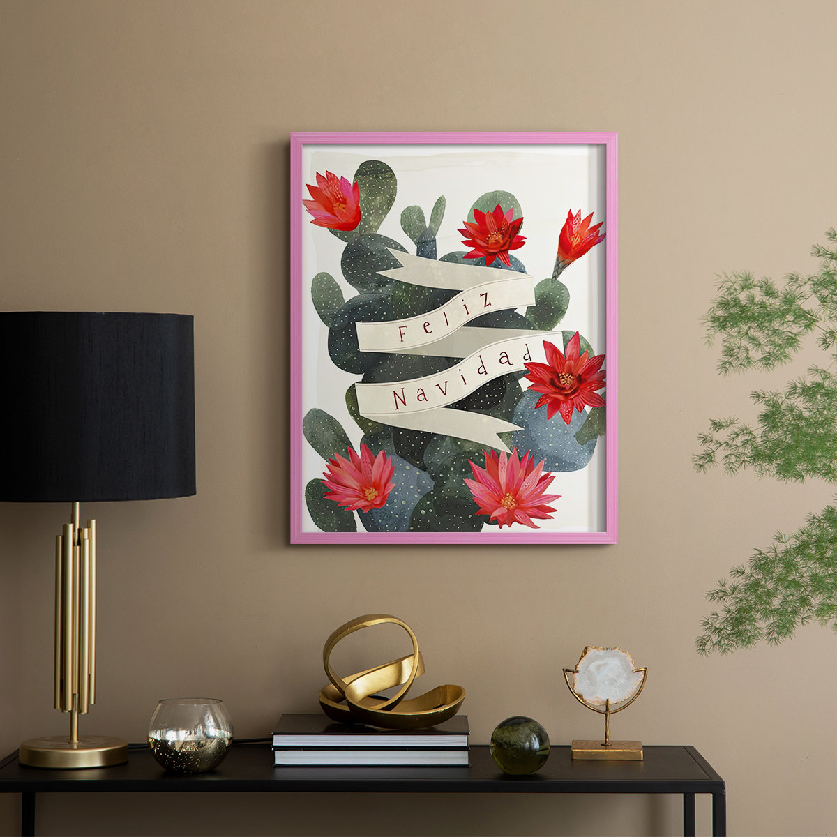 The Holiday Aisle® Desert Christmas Cactus I Framed Print - Solid Wood ...