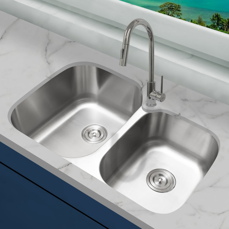 Kbfmore Classic 32 Inch 18 Gauge 6040 Undermount Double Bowl Stainless ...