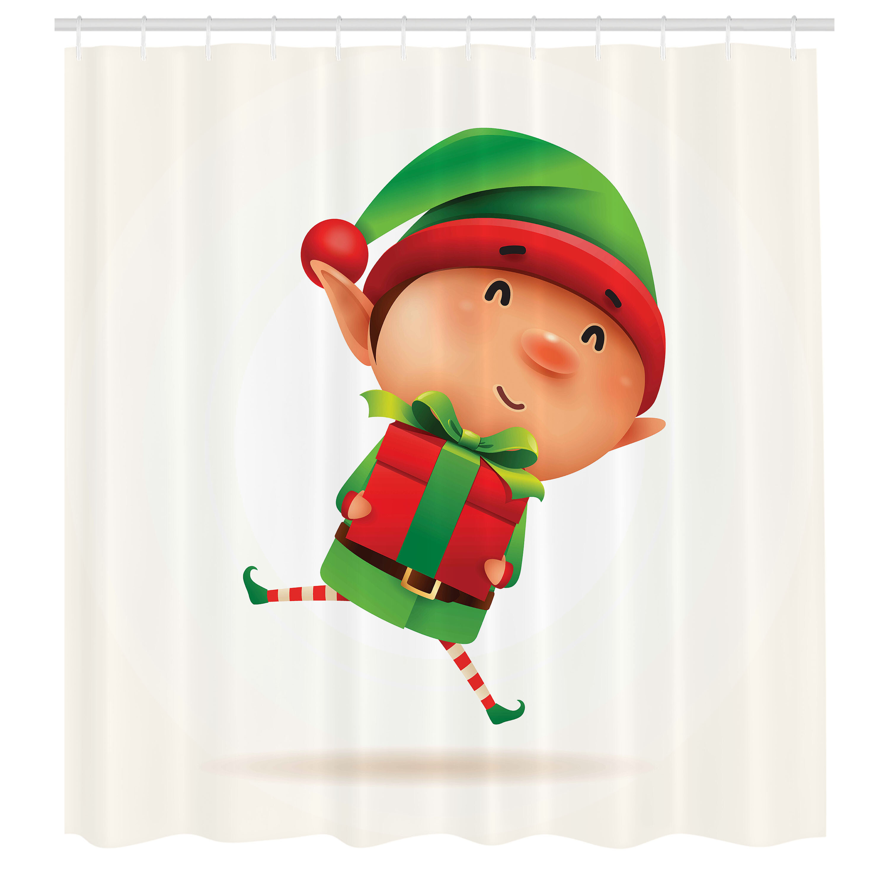 The Holiday Aisle® Elf Shower Curtain Little Boy Holding a Present Fern ...