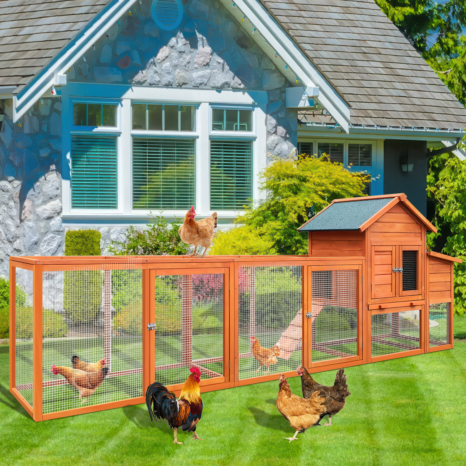 Archie & Oscar™ 122" Outdoor Wooden Chicken Coop Spacious Hen House ...