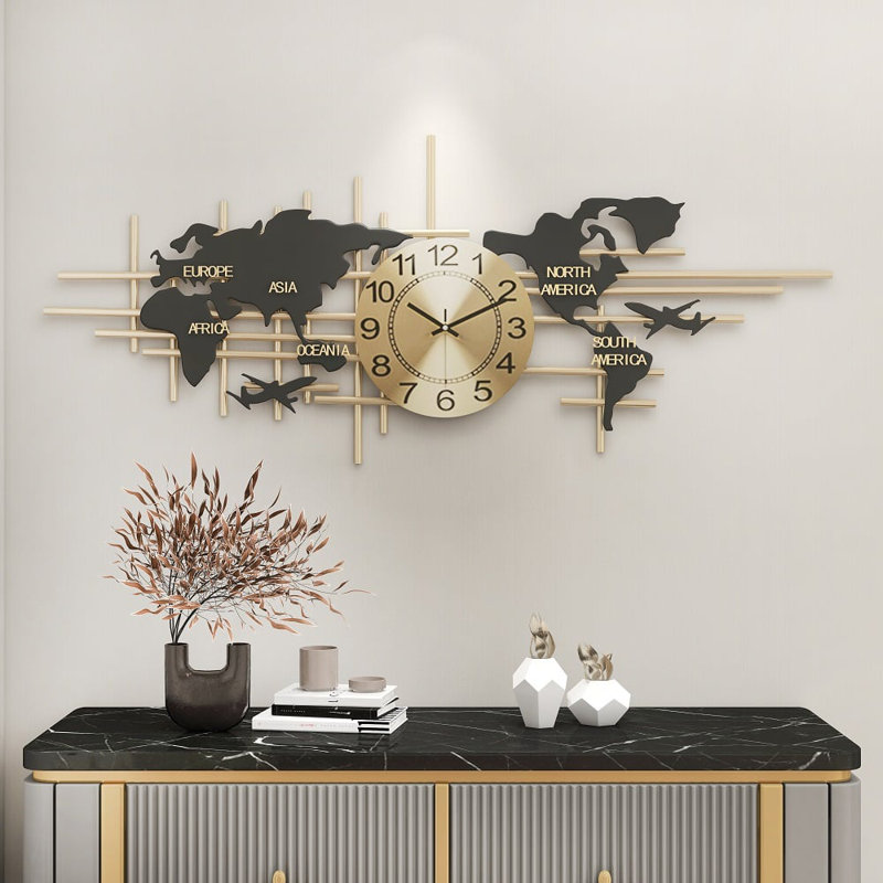 Mercer41 38" Modern Metal Large Map Wall Clock Decor Creative Silent ...
