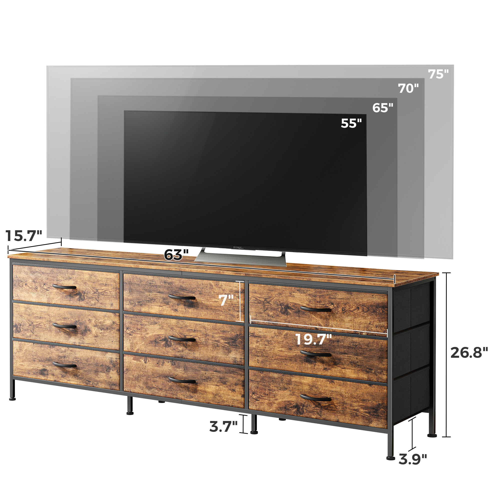 Ebern Designs Janne Modern Dresser, 63" Bedroom Dresser, Chest of Drawers, 9 Drawer Dresser ...