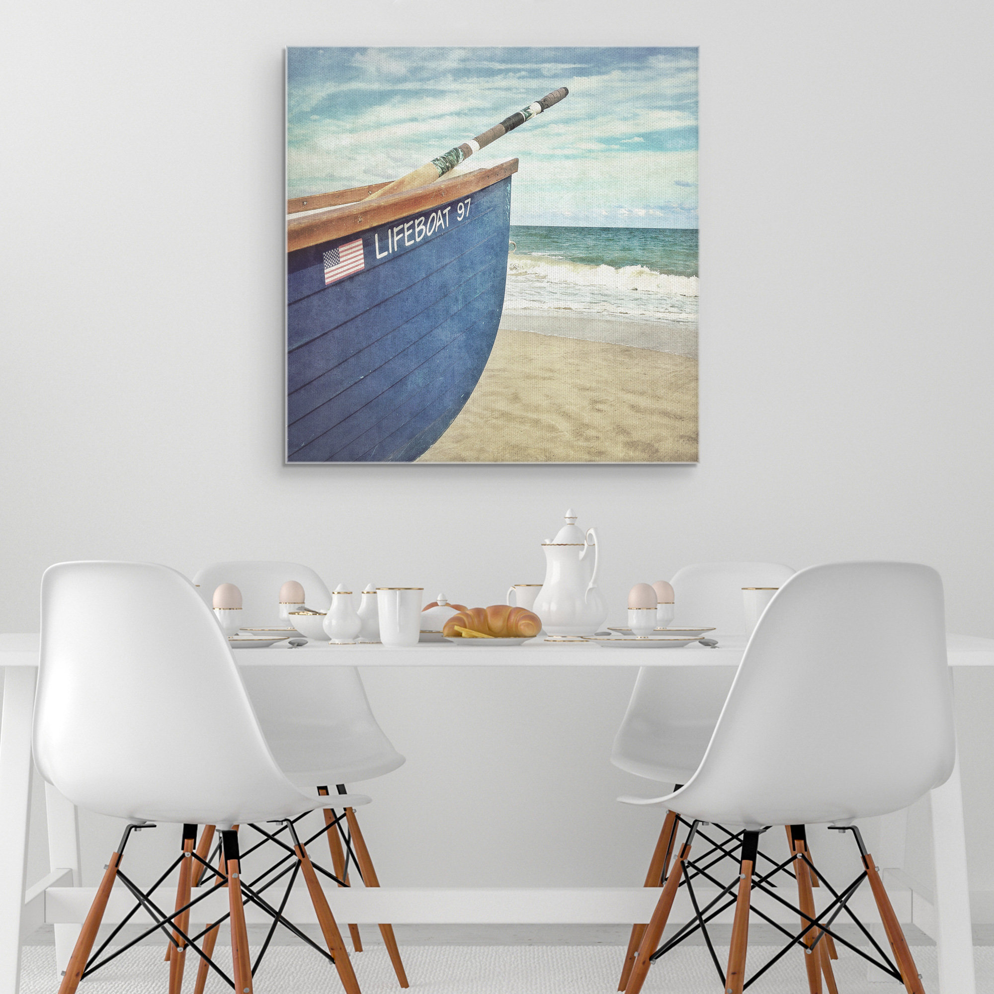 Longshore Tides Lifeguard Boat On The Beach by Mimi Payne Canvas Art ...