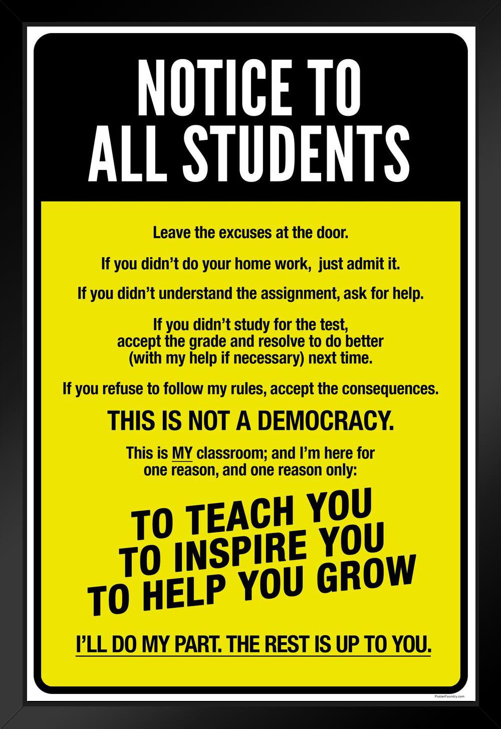 Trinx Classroom Sign Notice To All Students Warning Rules Teacher ...