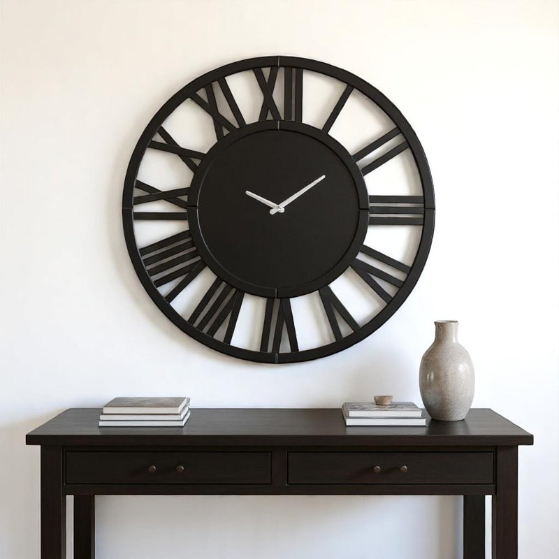 Mercer41 43" Black Mirrored Acrylic Silent Analog Circle Wall Clock ...