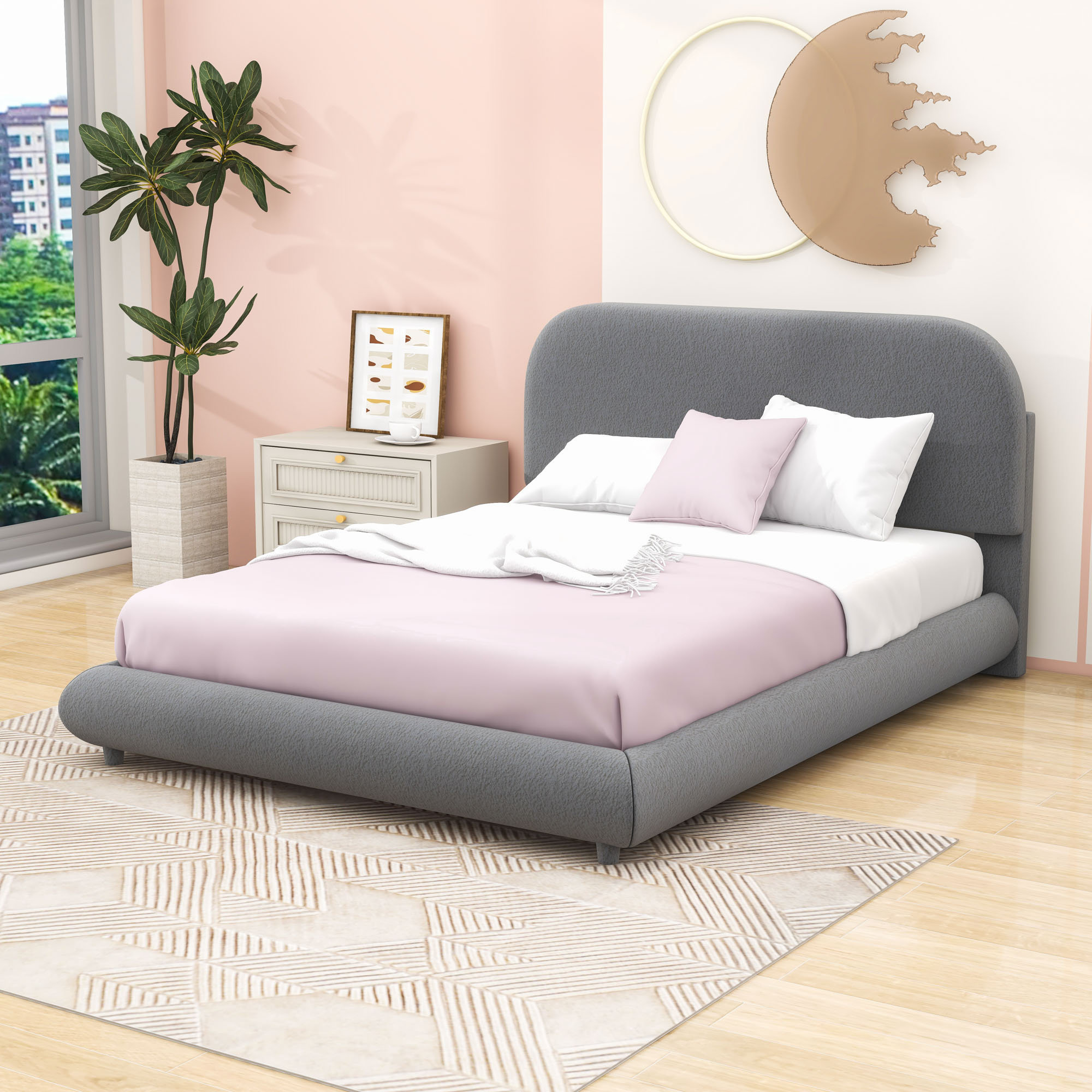 Latitude Run® Luxurious Teddy Fleece Upholstered Platform Bed with ...