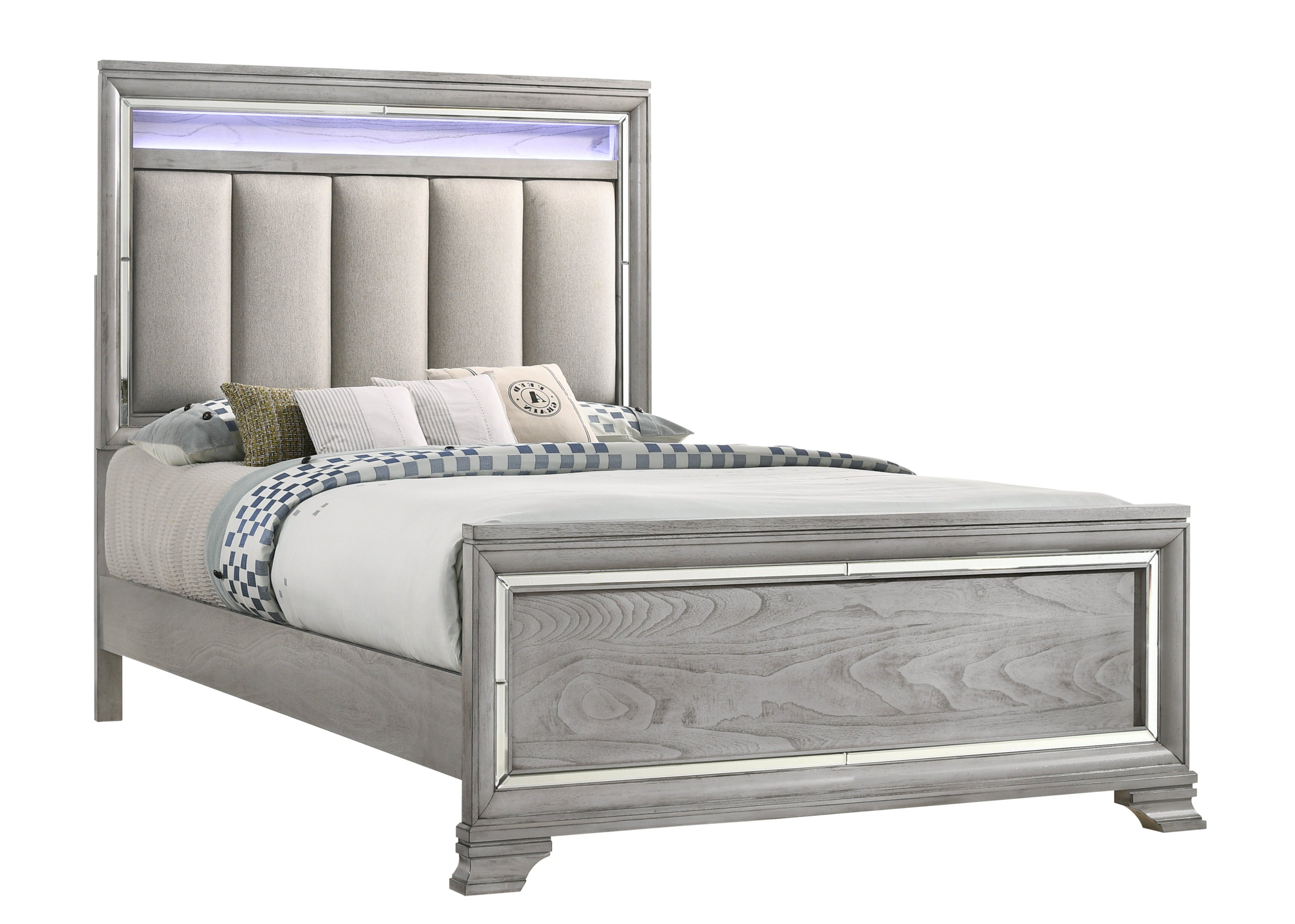 Red Barrel Studio® Vail Gray Queen LED Upholstered Panel Bed | Wayfair