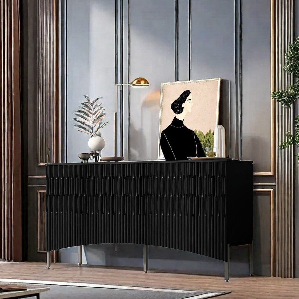 Latitude Run® Elegant Four Door Sideboard With Curved Bottom Doors And ...