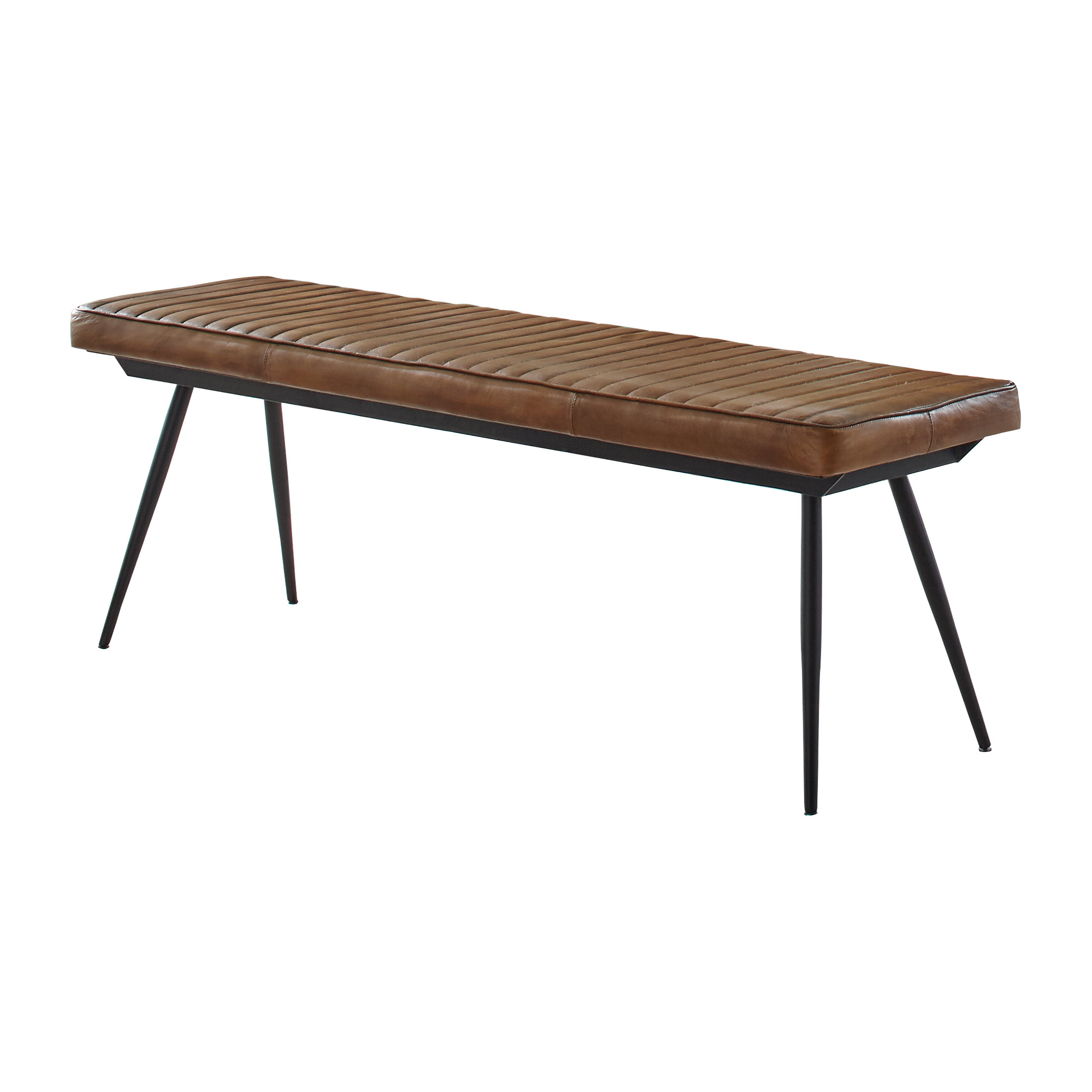 George Oliver Kennydi Genuine Leather Bench in Brown and Black | Wayfair