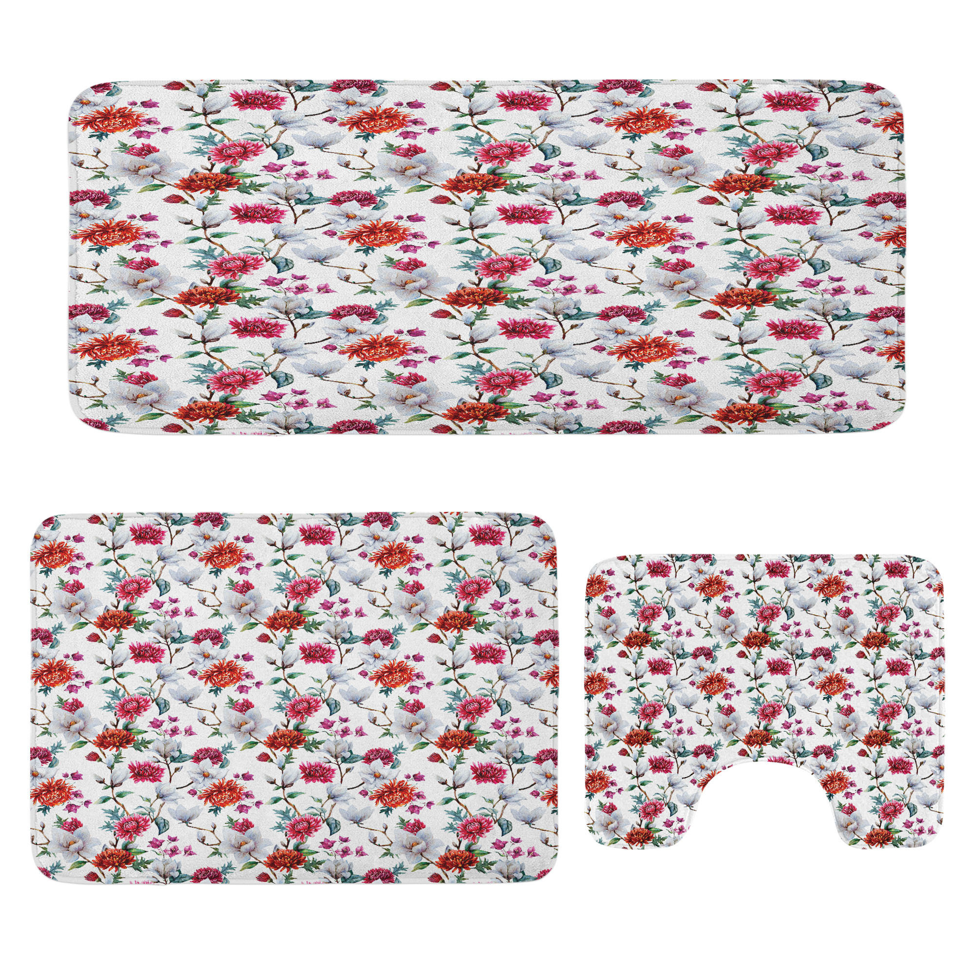 East Urban Home Flower Bathroom Rug Set 3 Pieces U-Shape & Rectangle ...