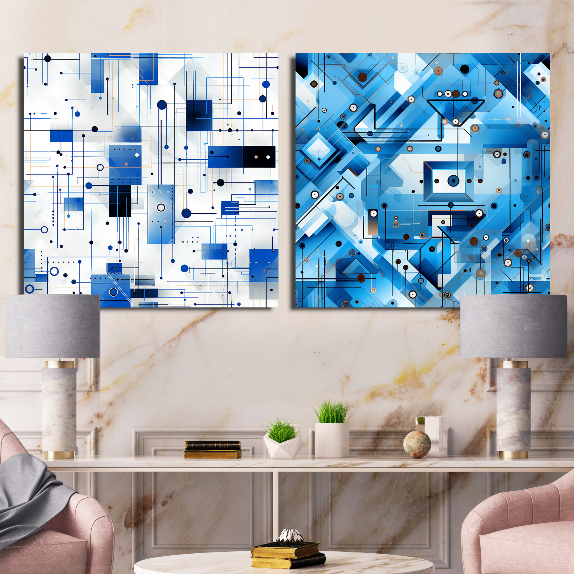 Design Art Industrial Blue Matrix Geometric Pattern - Abstract Shapes ...