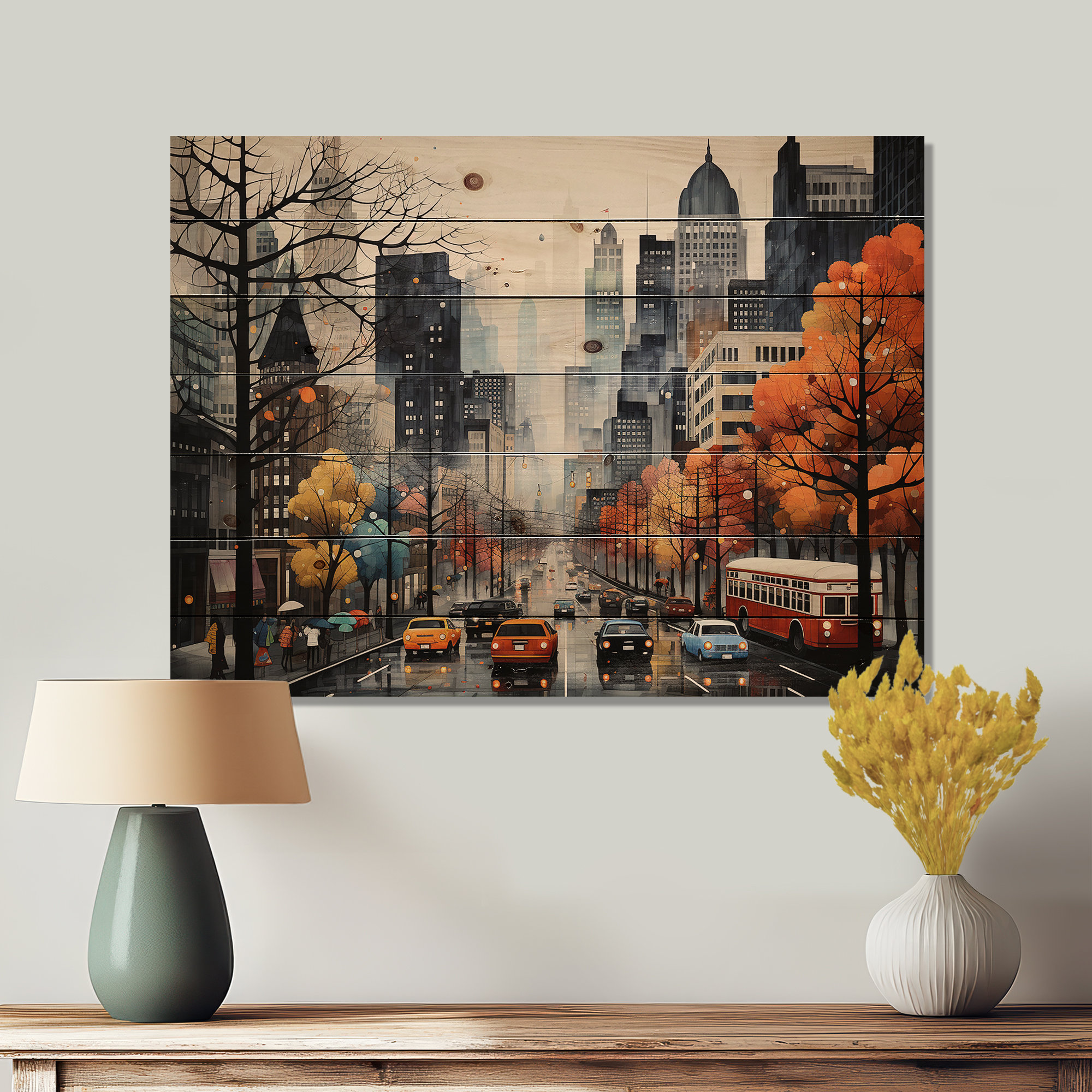 Design Art Bold Cityscape Urban Fog III - Cityscapes Wood Wall Decor On ...