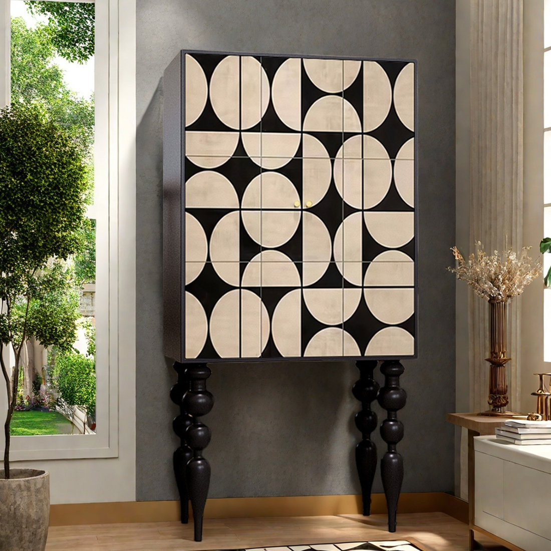Canora Grey Double-door geometric pattern accent cabinet | Wayfair