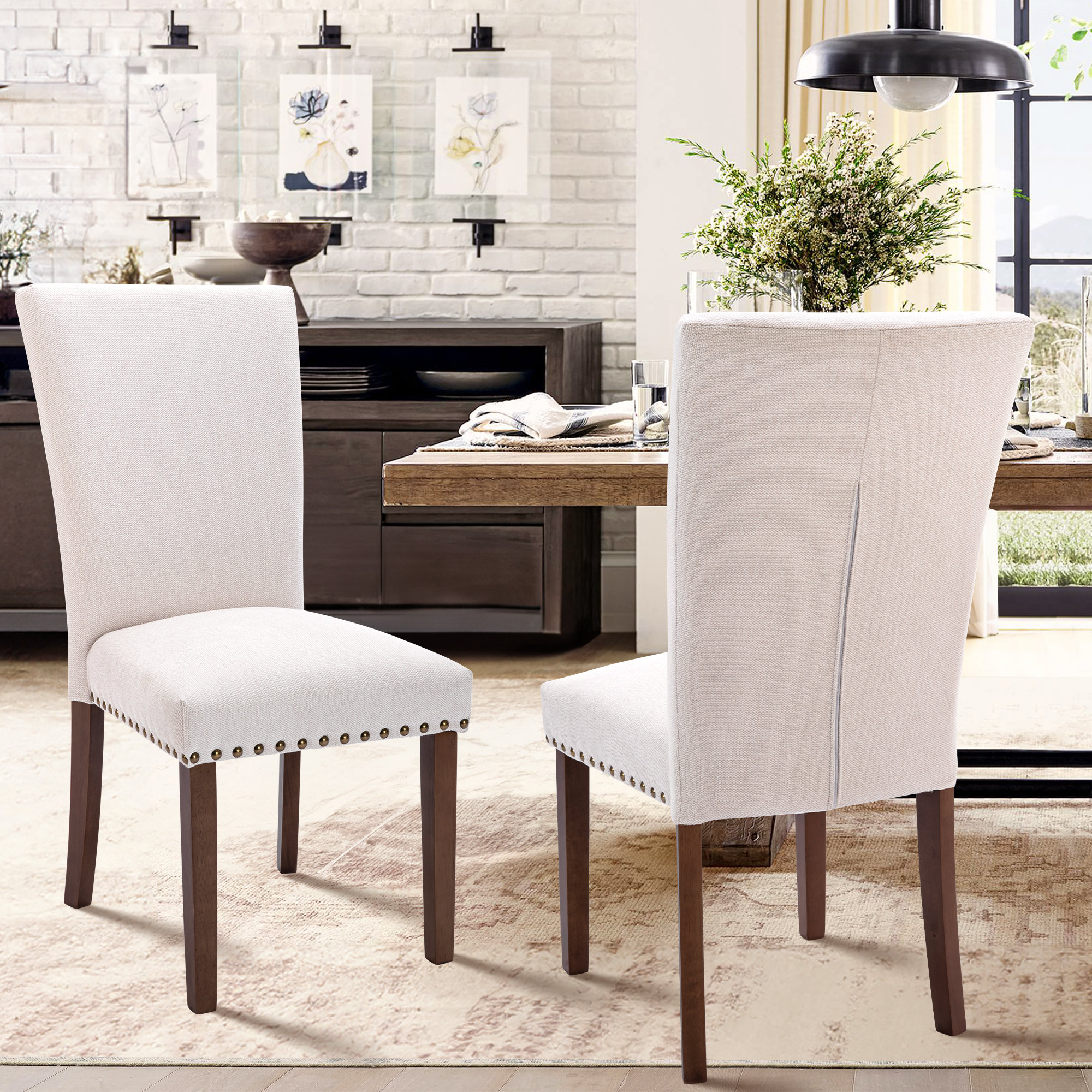 Red Barrel Studio Modern Nailhead Trim Kitchen Room Wood Dining Chairs ...