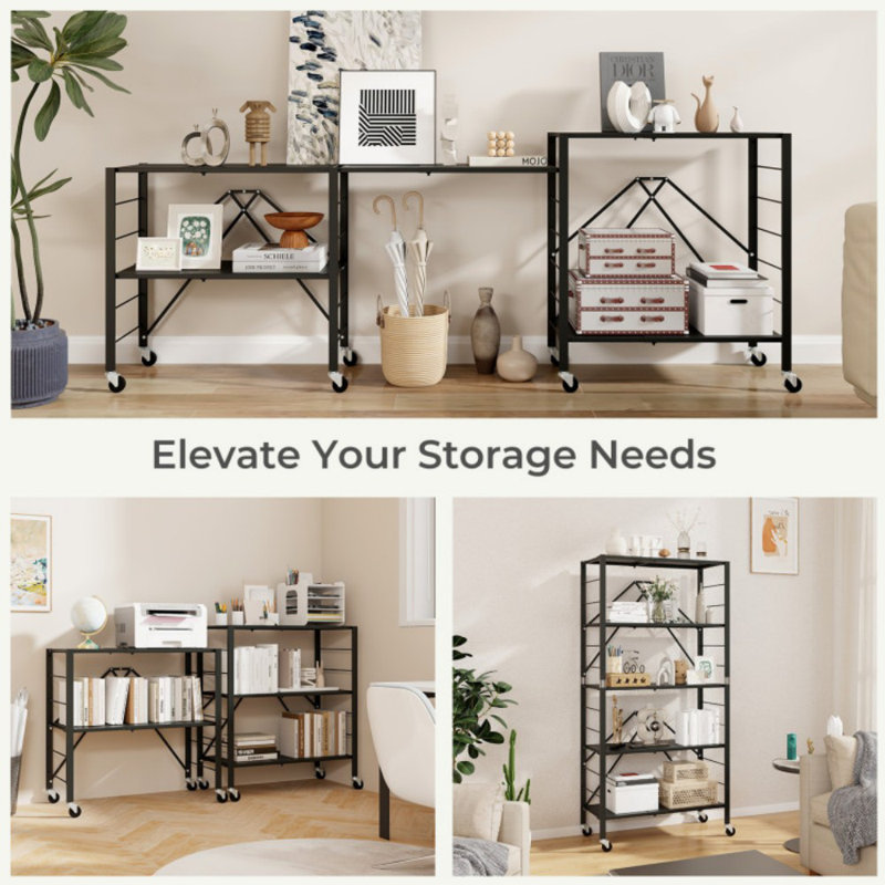 Latitude Run® 5-Tier Foldable Storage Shelf with Wheels | Wayfair