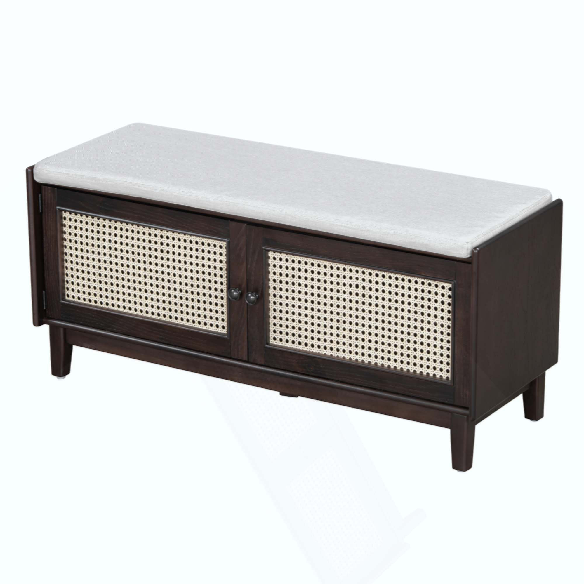 East Urban Home Rattan Entryway Bench With Storage, Cushioned Shoe ...