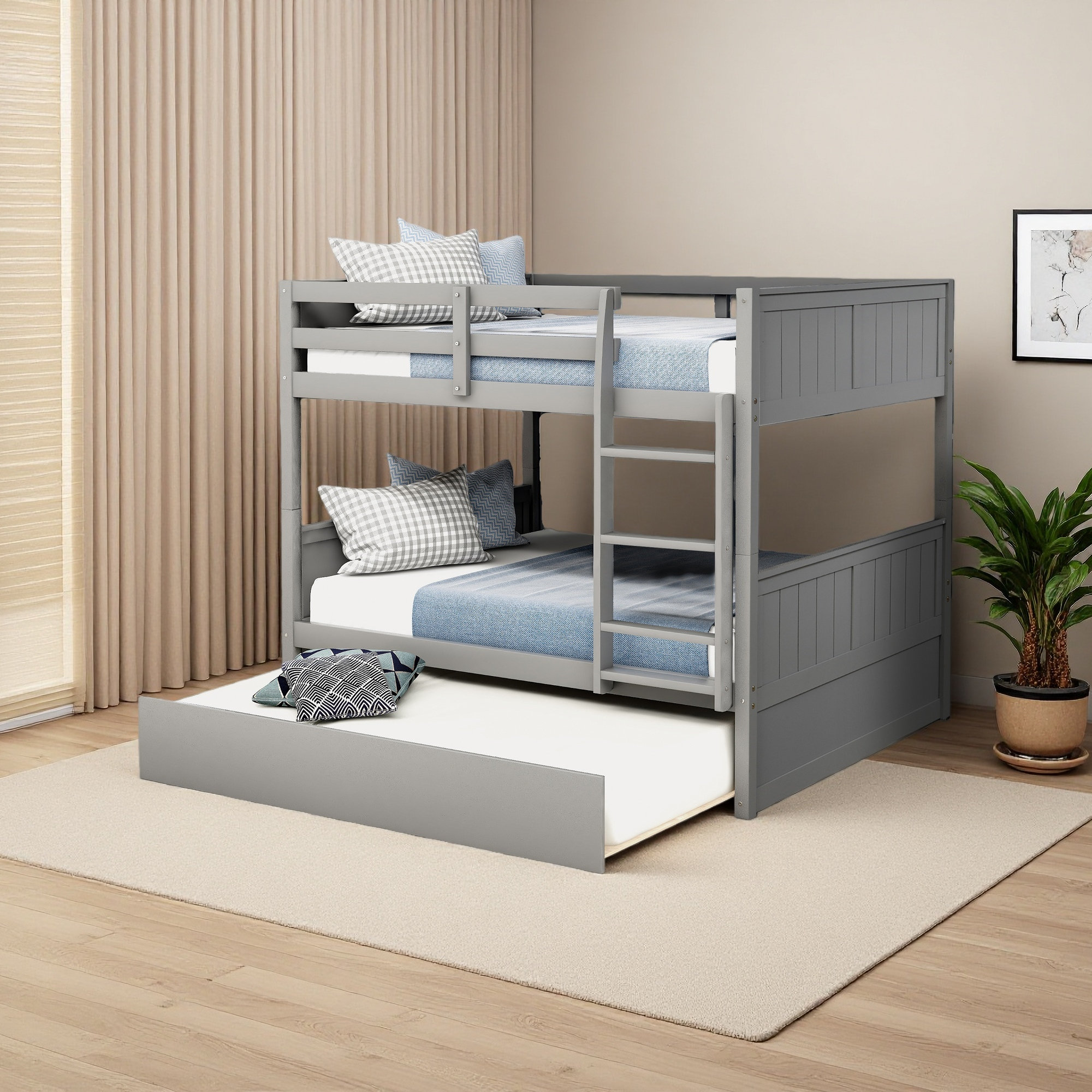 Harriet Bee Full Over Full Bunk Bed With Twin Trundle | Wayfair