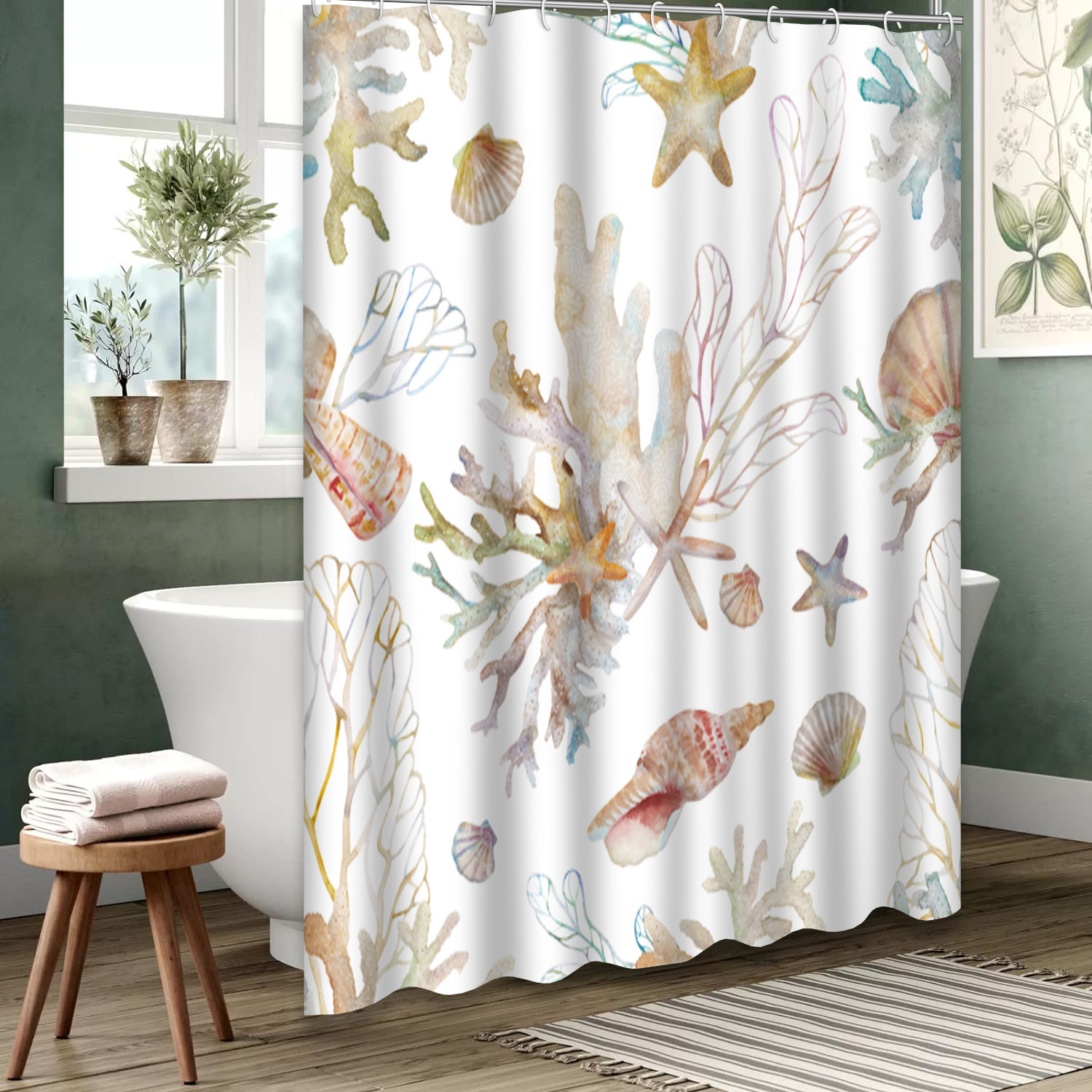 East Urban Home Seaside Shells Shower Curtain with Hooks Included | Wayfair