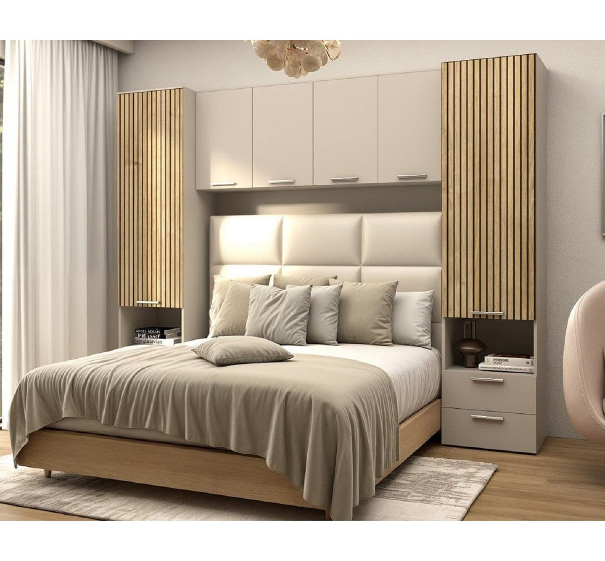 Brayden Studio Mizano Cashmere Taupe And Slatted Oak Effect Overbed ...