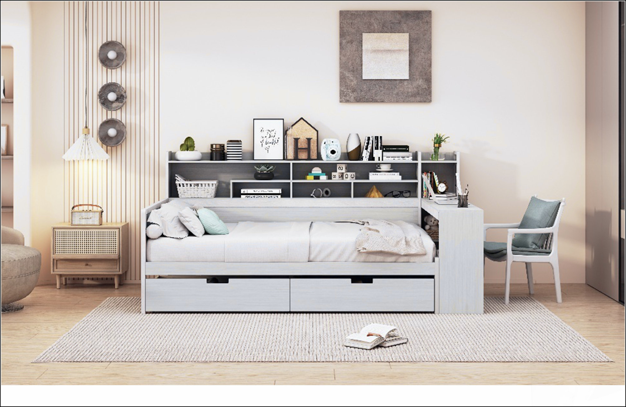 Latitude Run® Full Size Daybed With Storage Shelves, Storage Drawers ...