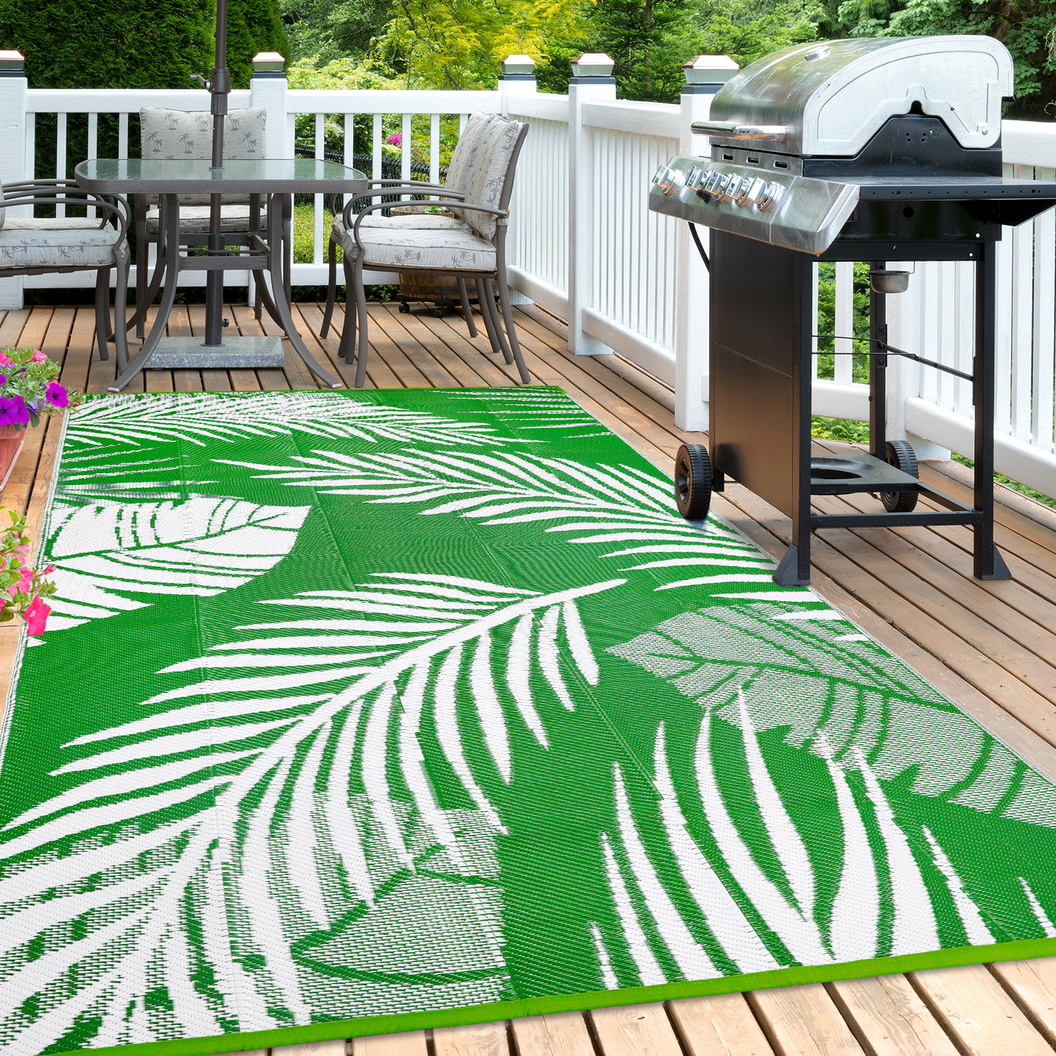 Bay Isle Home™ Waterproof Outdoor Rug 8x10ft, Green Leaf Reversible ...