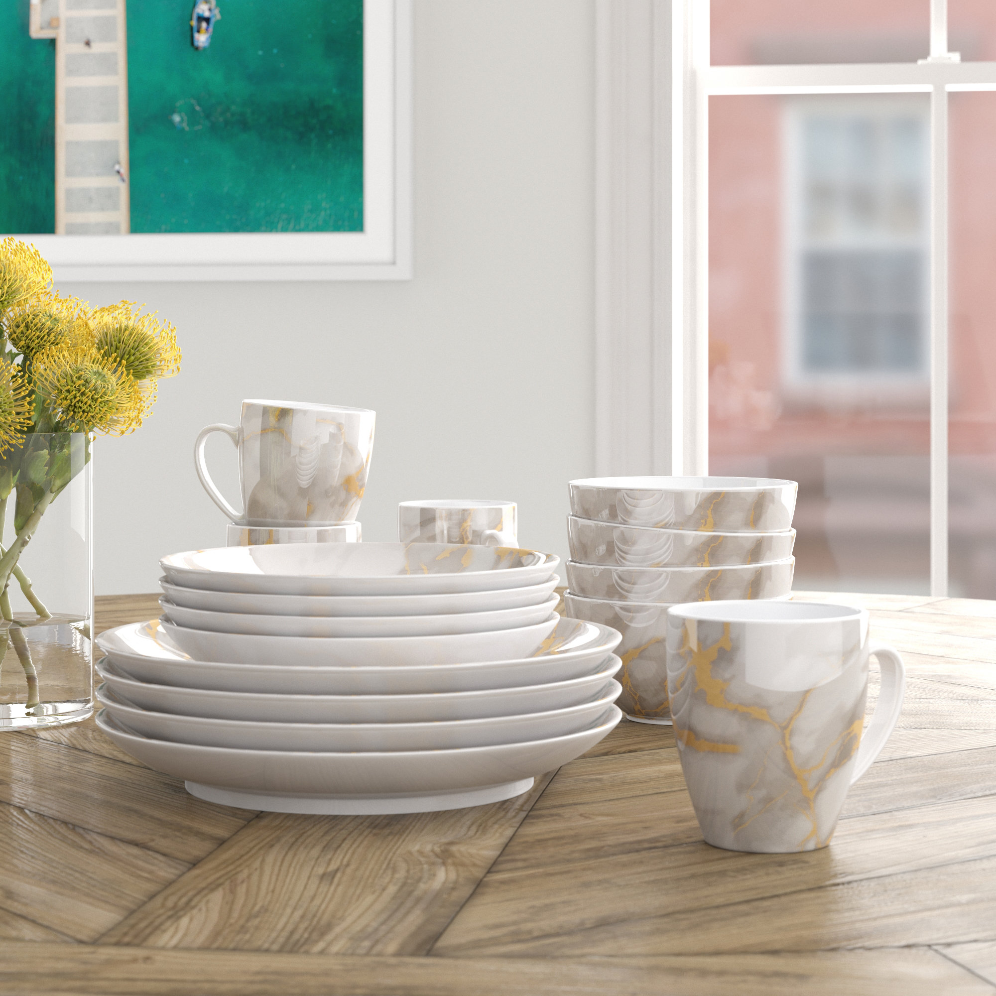 Mercury Row® Amiya 16 Piece Dinnerware Set, Service for 4 & Reviews ...