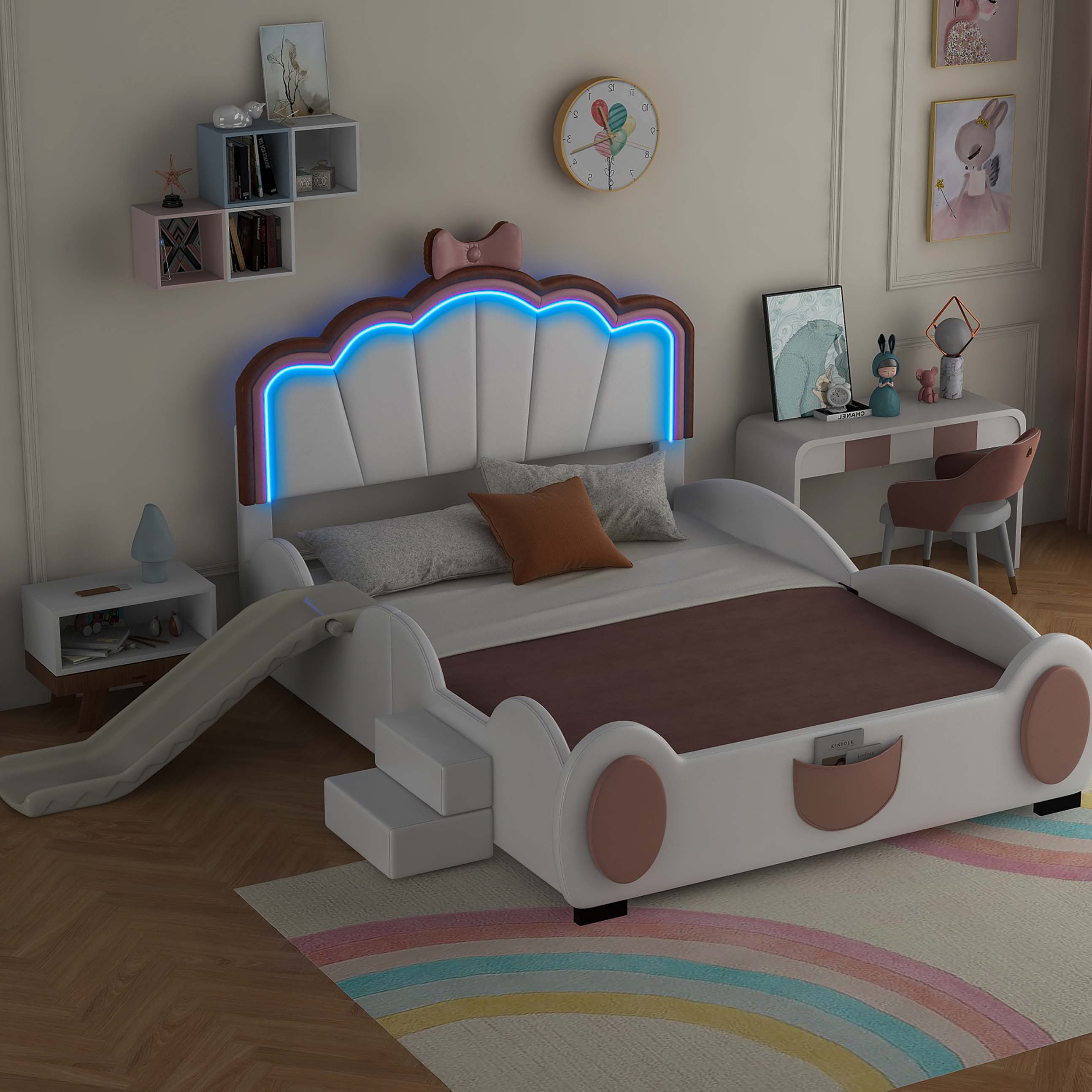 Gemma Violet Full Size Upholstered Led Light Platform Bed with Shell ...