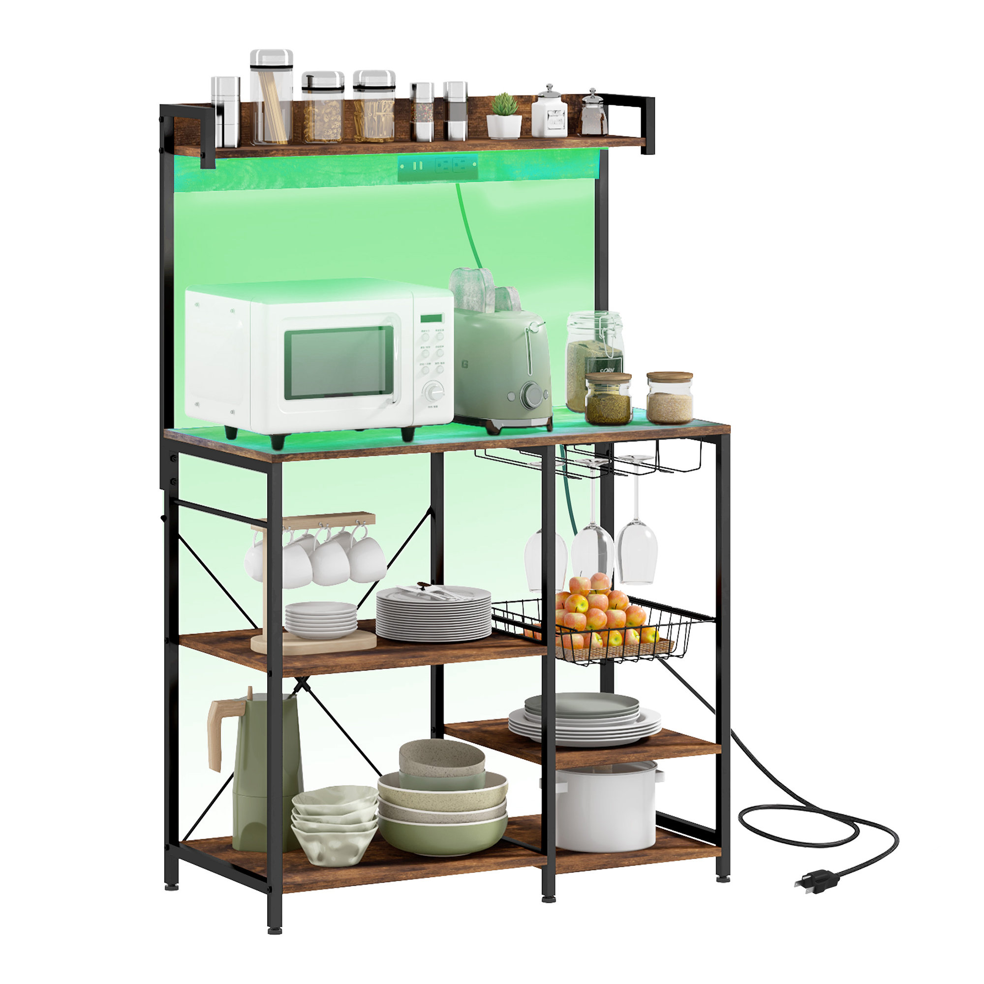 17 Stories Industrial Baker's Rack With Power Outlet, Led Lights, And ...