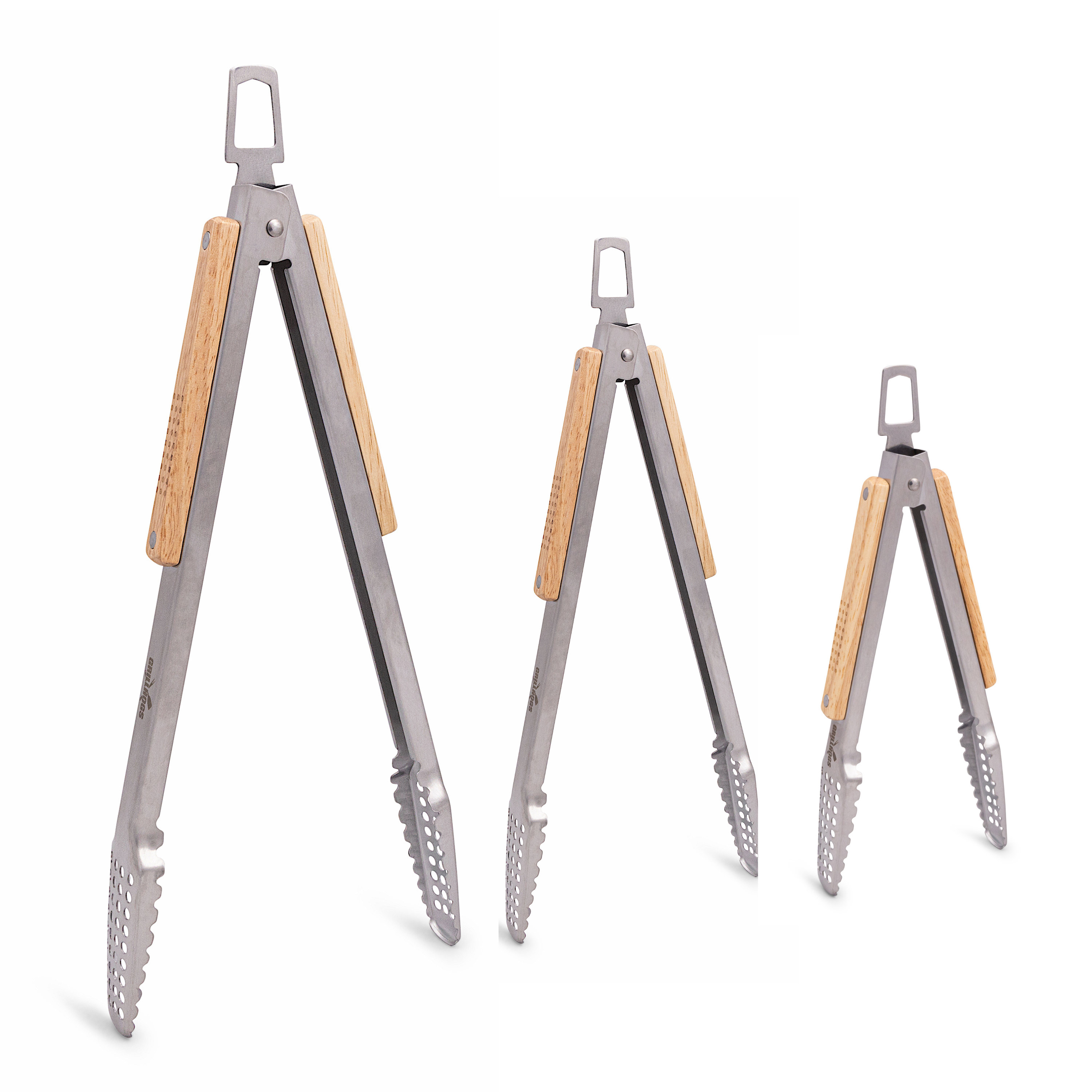 GRILLHOGS 9,12 & 16-Inch 3Pack Barbecue Tongs Stainless Steel+Oak Wood ...
