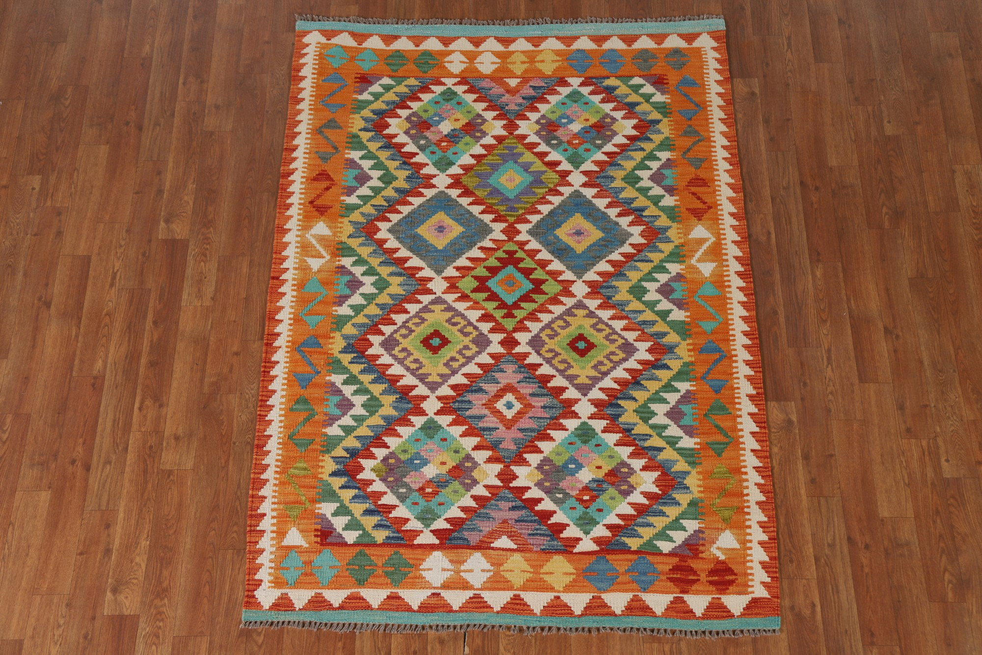 Dakota Fields Geometric Kilim Oriental Wool Rug 4x6 | Wayfair