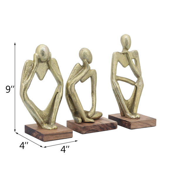 Orren Ellis Three Piece Deep Thoughts Figurine Set Contemporary Gold ...