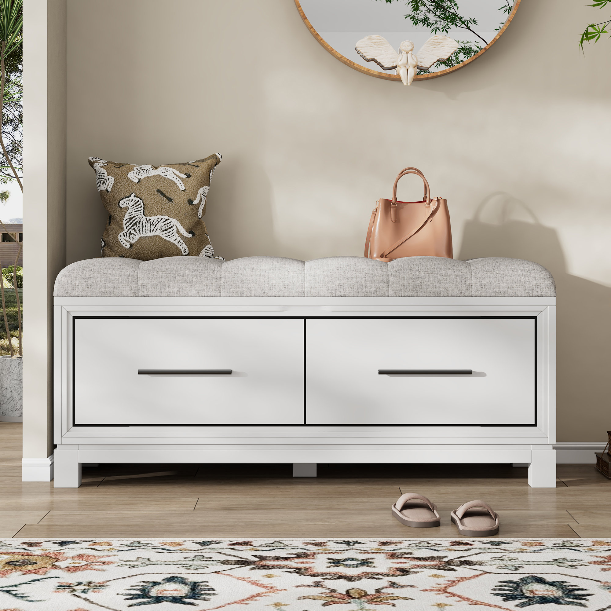 Wildon Home® Shoe Bench with Removable Cushion, Entryway Storage Bench ...