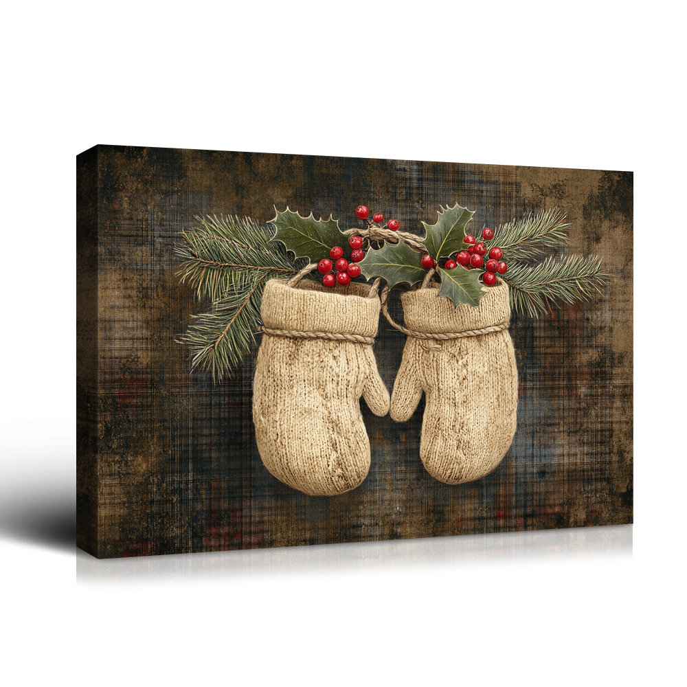 Ophelia & Co. Vintage Christmas White Gloves Canvas Wall Art Framed ...
