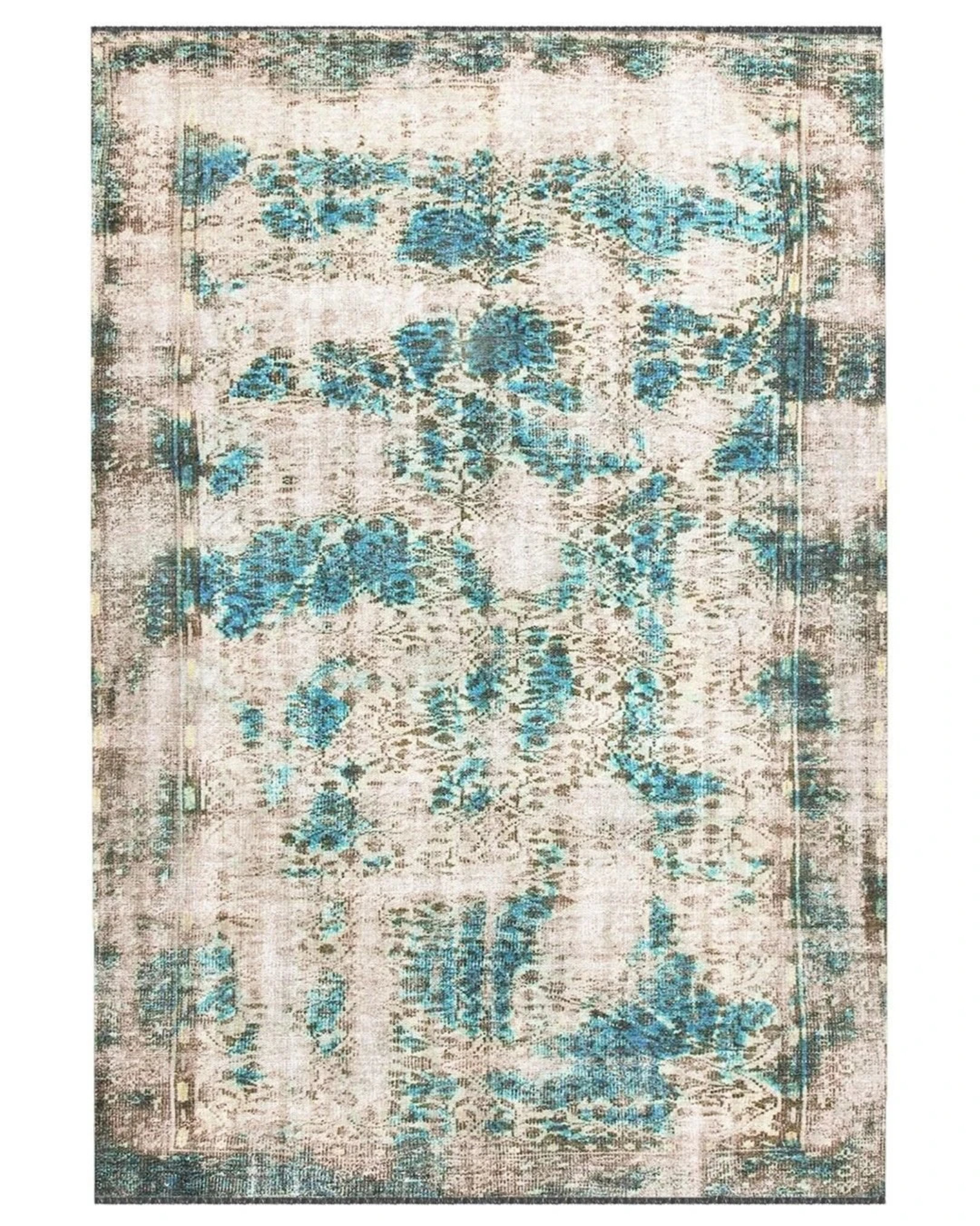 Dakota Fields Cece Oriental Blue Cream Machine Woven Cotton Polyester ...