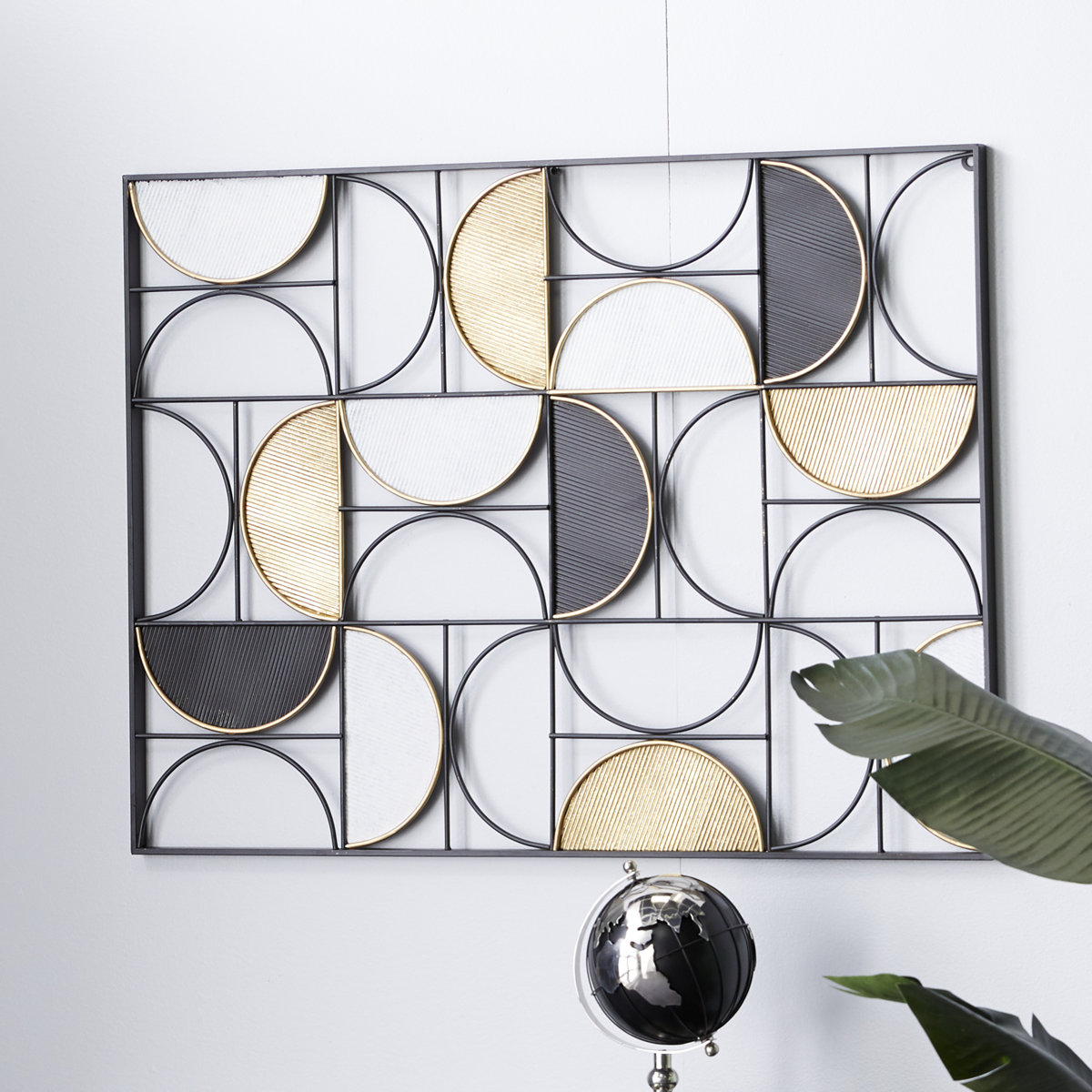 Mercer41 Metal Half Moon Geometric Black Wall Decor with Gold Detailing ...
