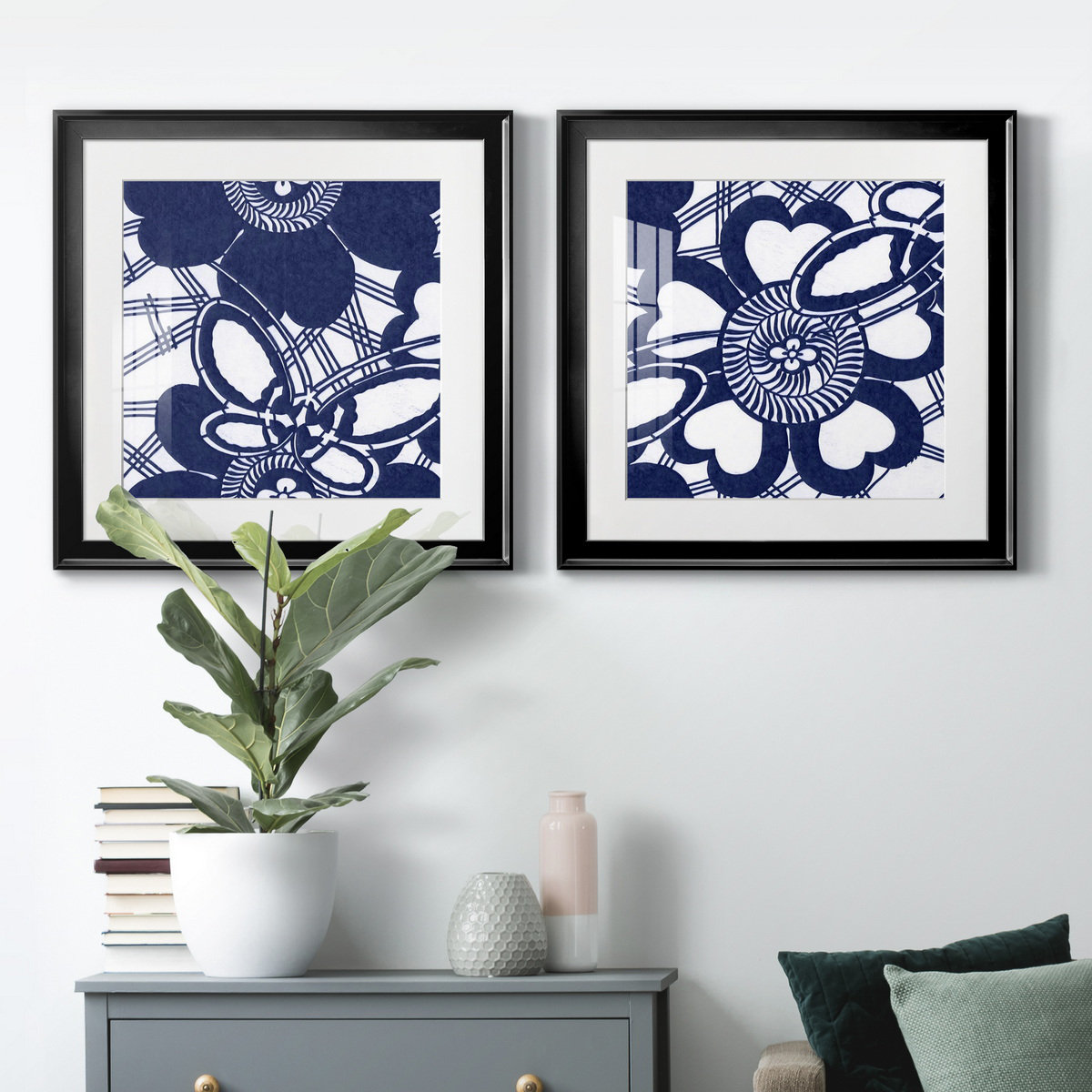 Red Barrel Studio Indigo Floral Katagami I Indigo Floral Katagami I - 2 ...