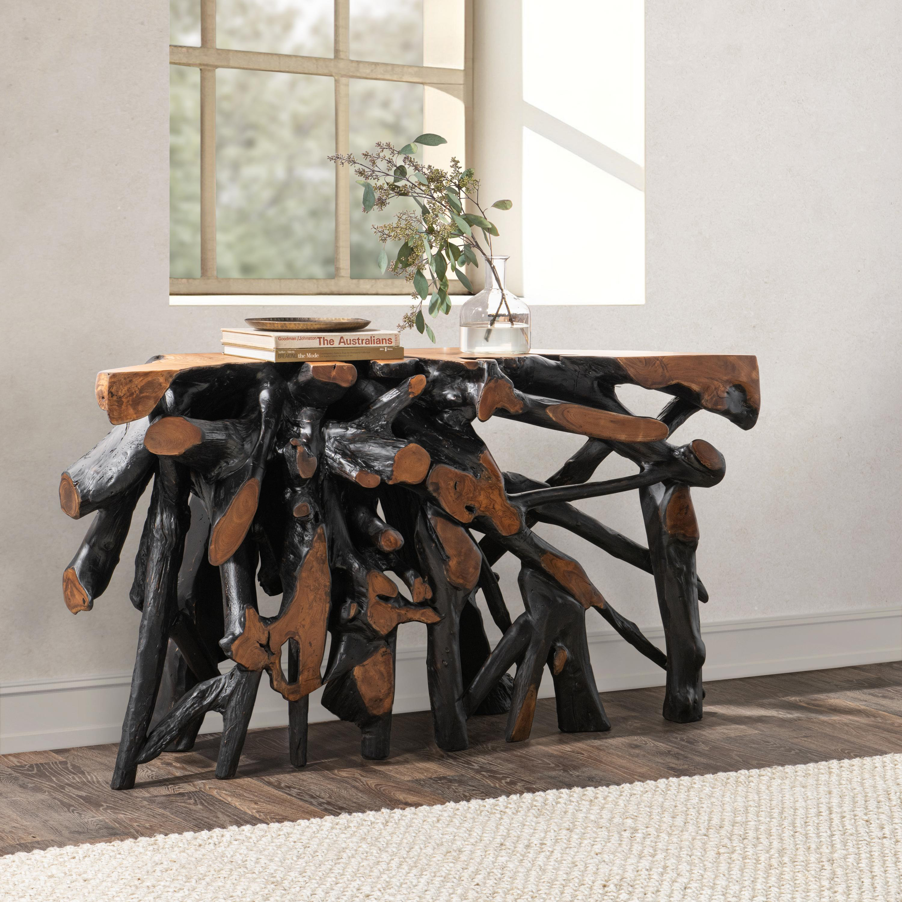 Classic Home Cypress Natural Root Teak Wood Sofa Console Table | Wayfair
