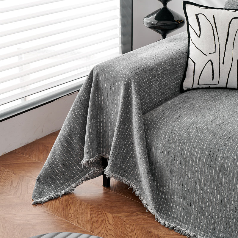 Latitude Run® Multi-Color Chenille Classic Fine Striped Sofa Slipcover ...