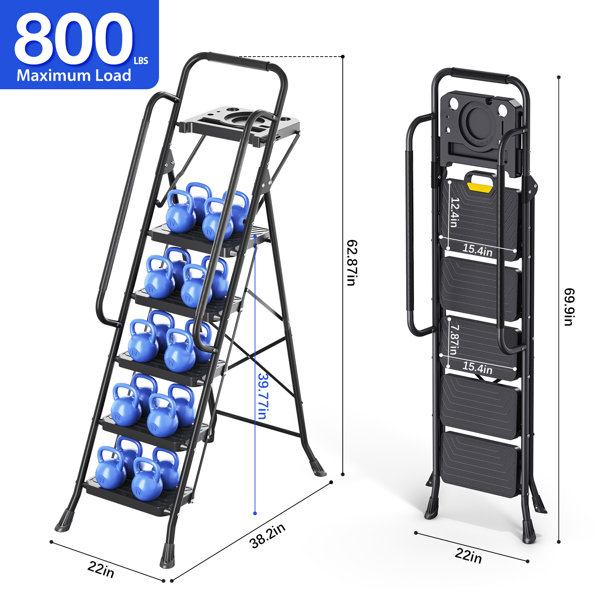 WFX Utility™ 5 Step Ladder, Sturdy Metal Portable Ladder with Anti-Slip ...