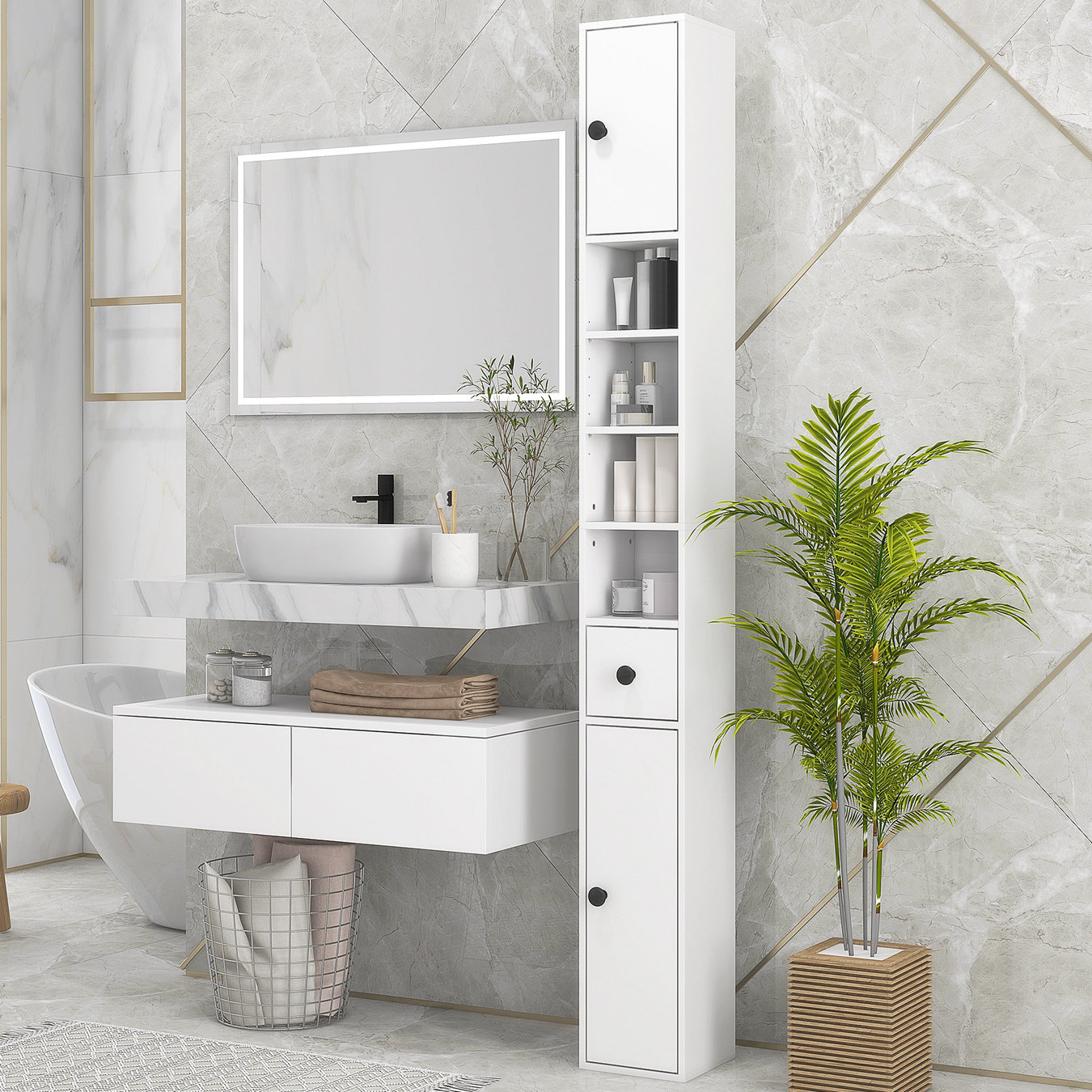 Ebern Designs Contino Freestanding Linen Cabinet Corner Cabinet Tall ...